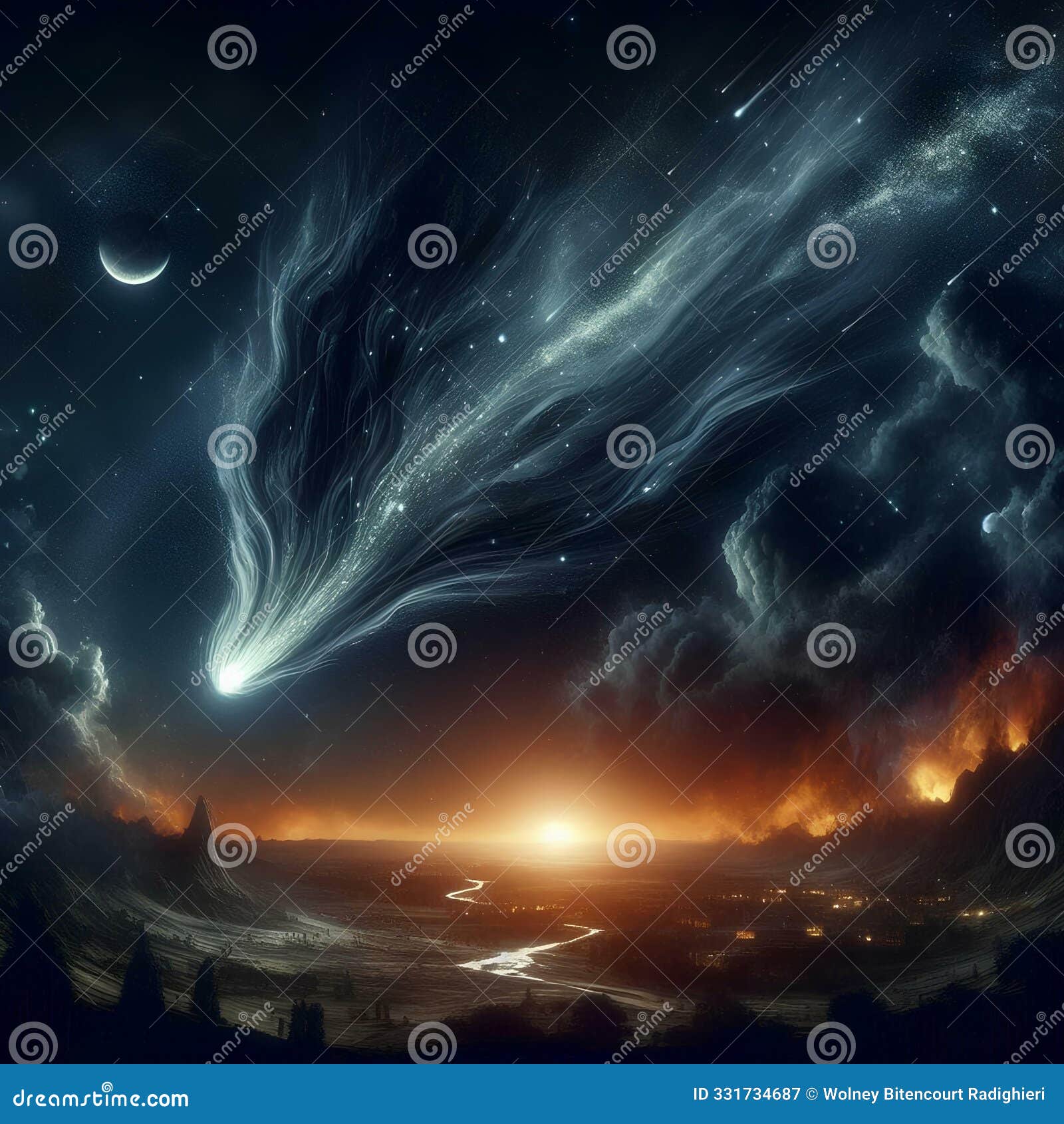 Image of a Comet Hitting the Planet Stock Illustration - Illustration ...