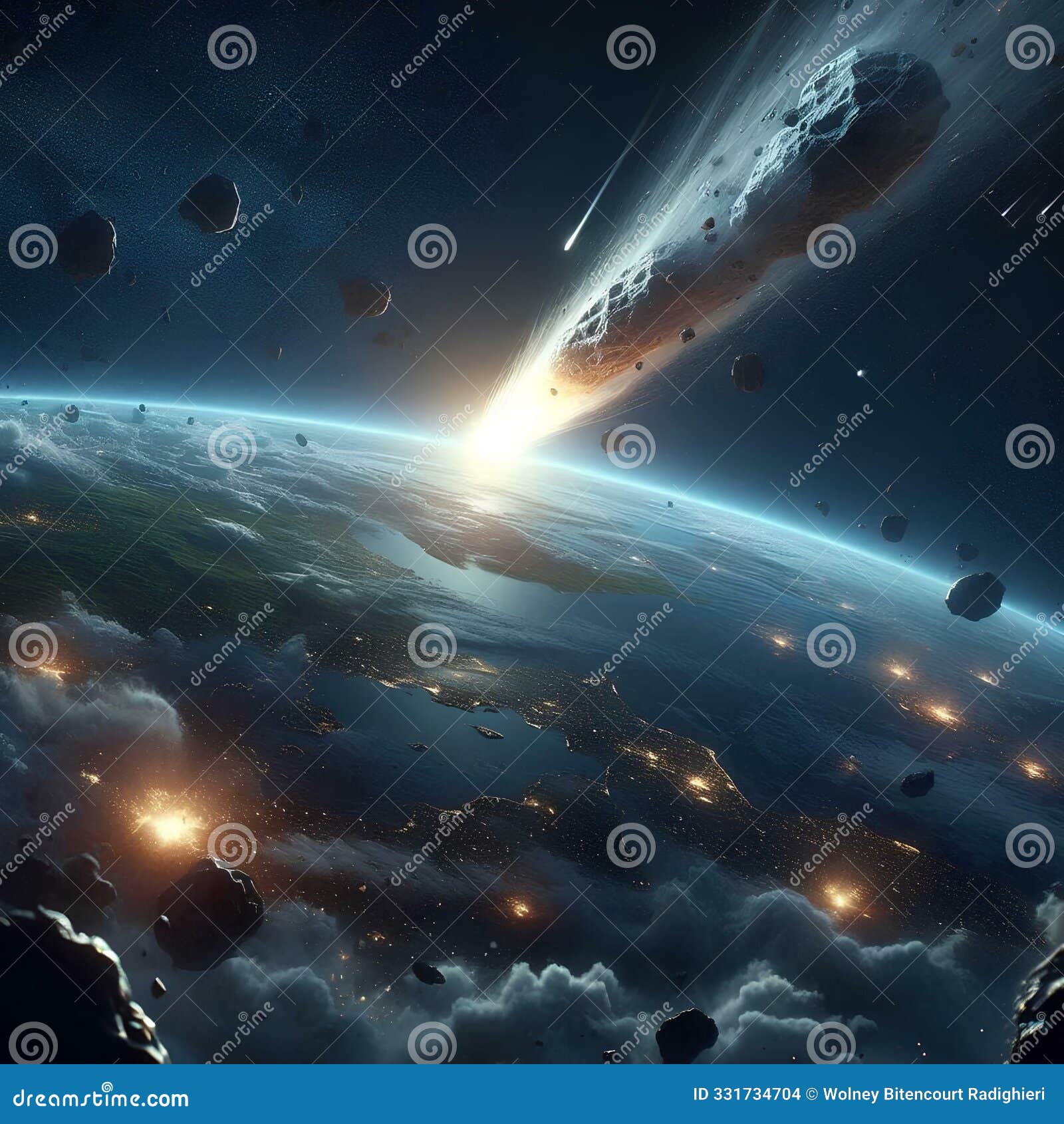 Image of a Comet Hitting the Planet Stock Illustration - Illustration ...