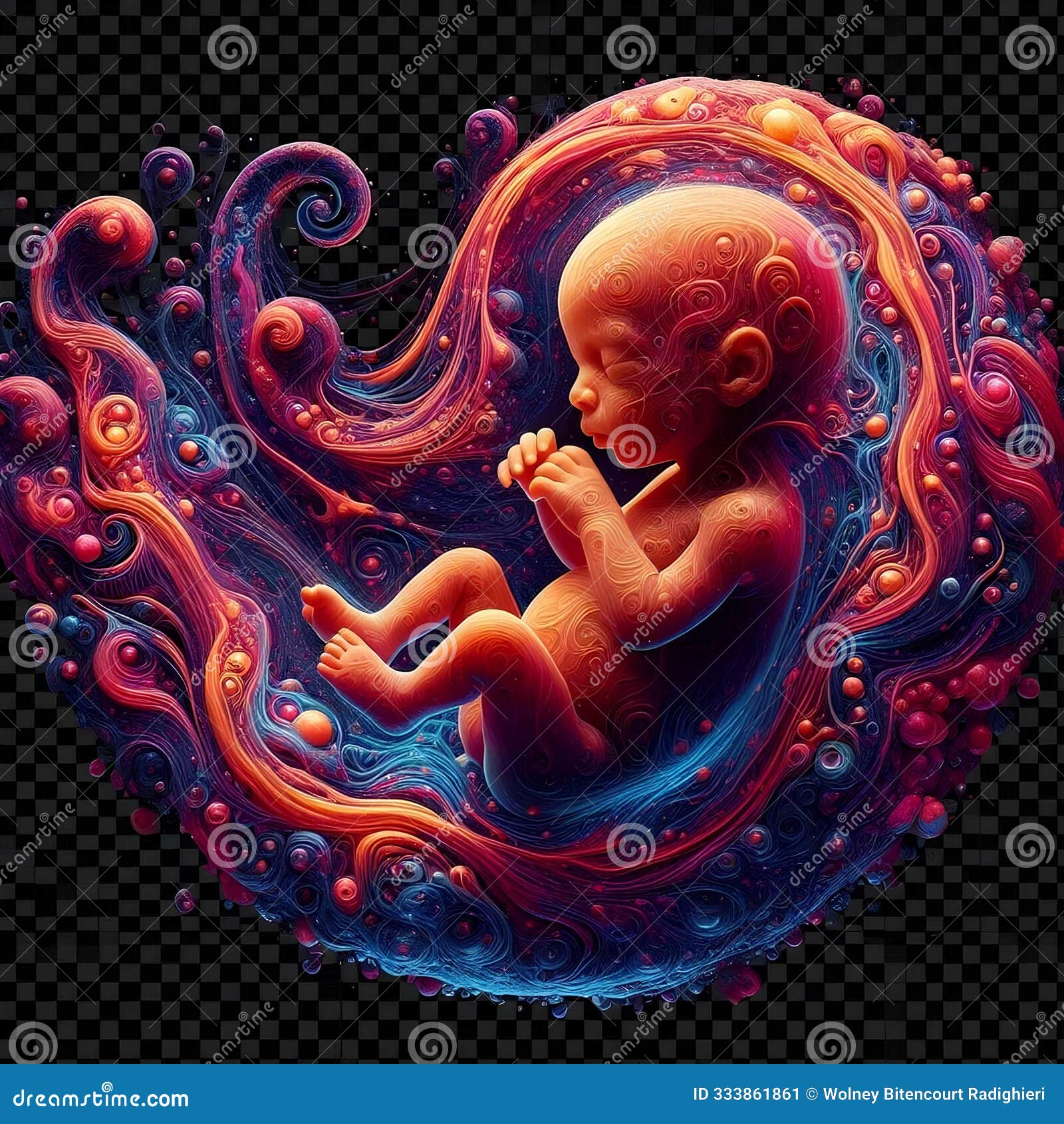 Artistic image of a fetus stock illustration. Illustration of placenta ...