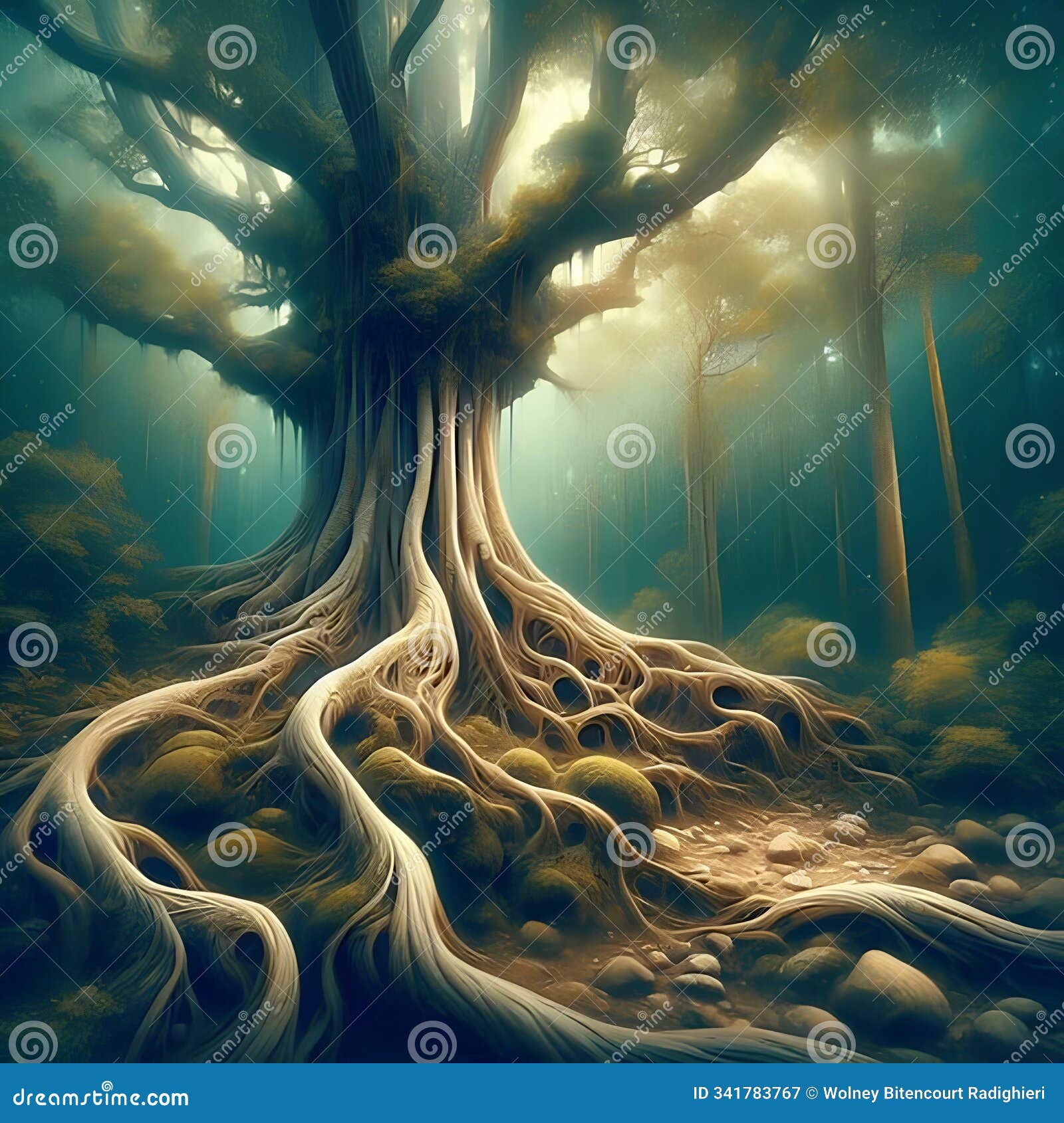 Illustration of a Large Tree with Its Roots Exposed Stock Illustration ...