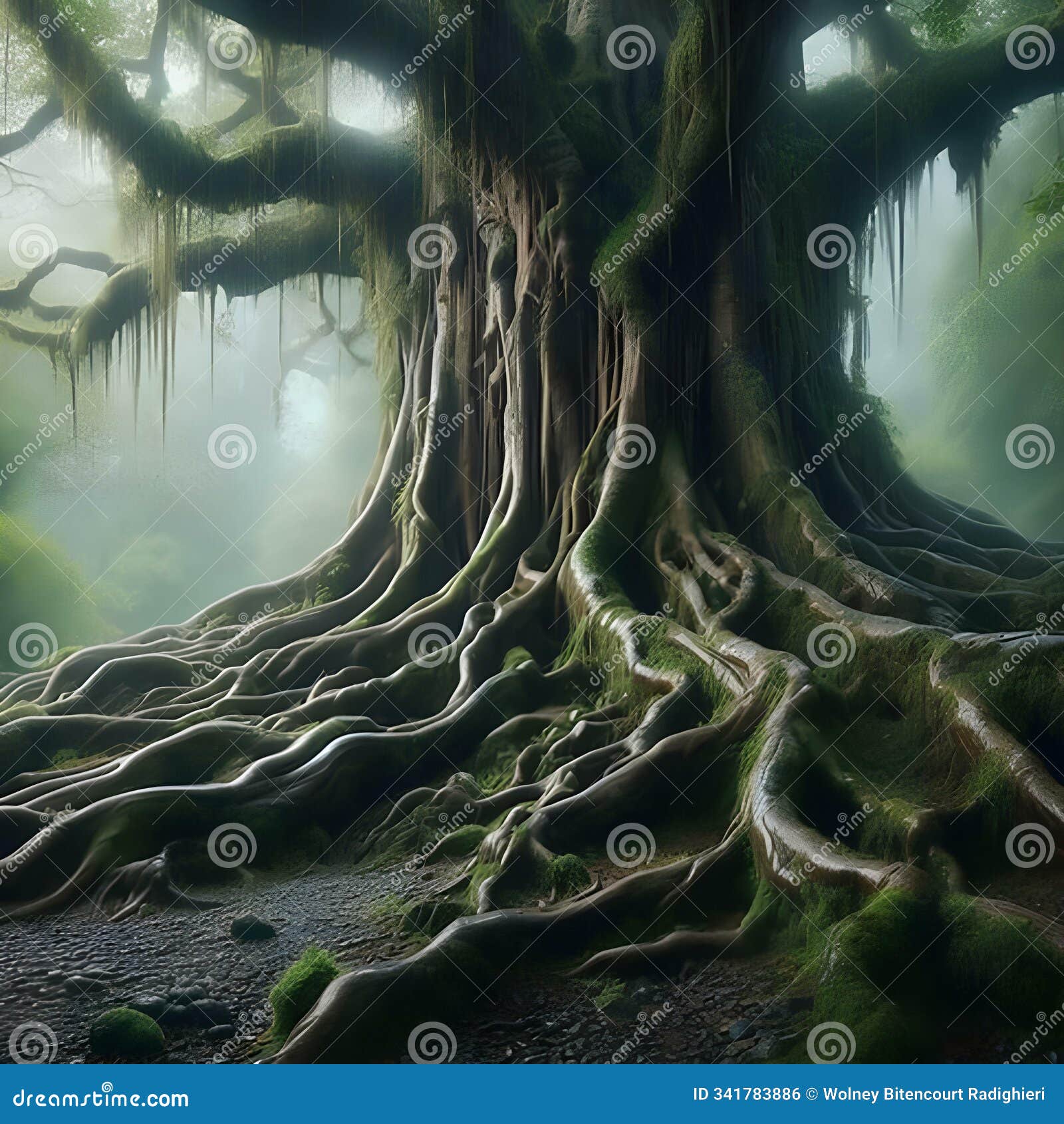 Illustration of a Large Tree with Its Roots Exposed Stock Illustration ...