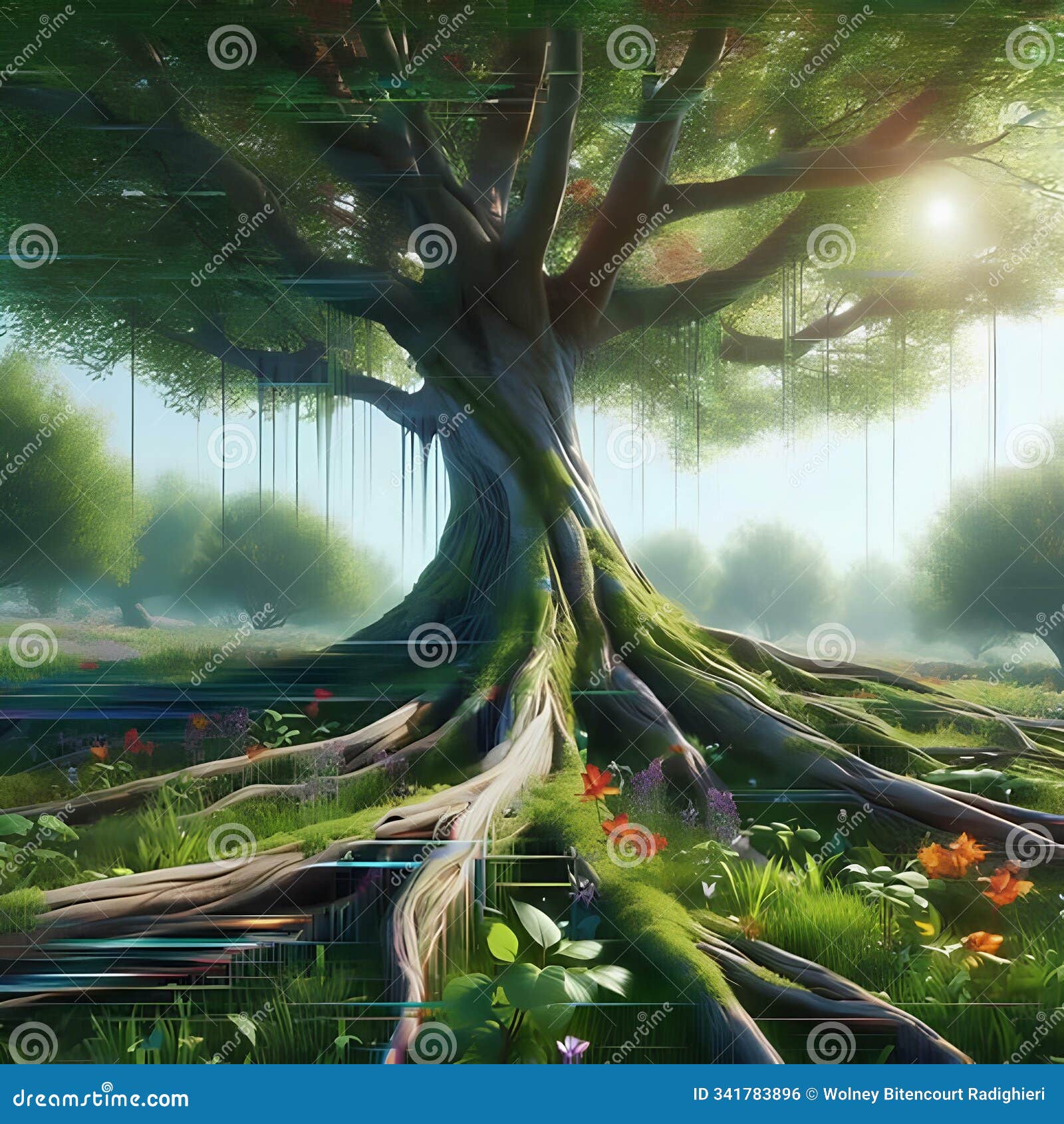 Illustration of a Large Tree with Its Roots Exposed Stock Illustration ...