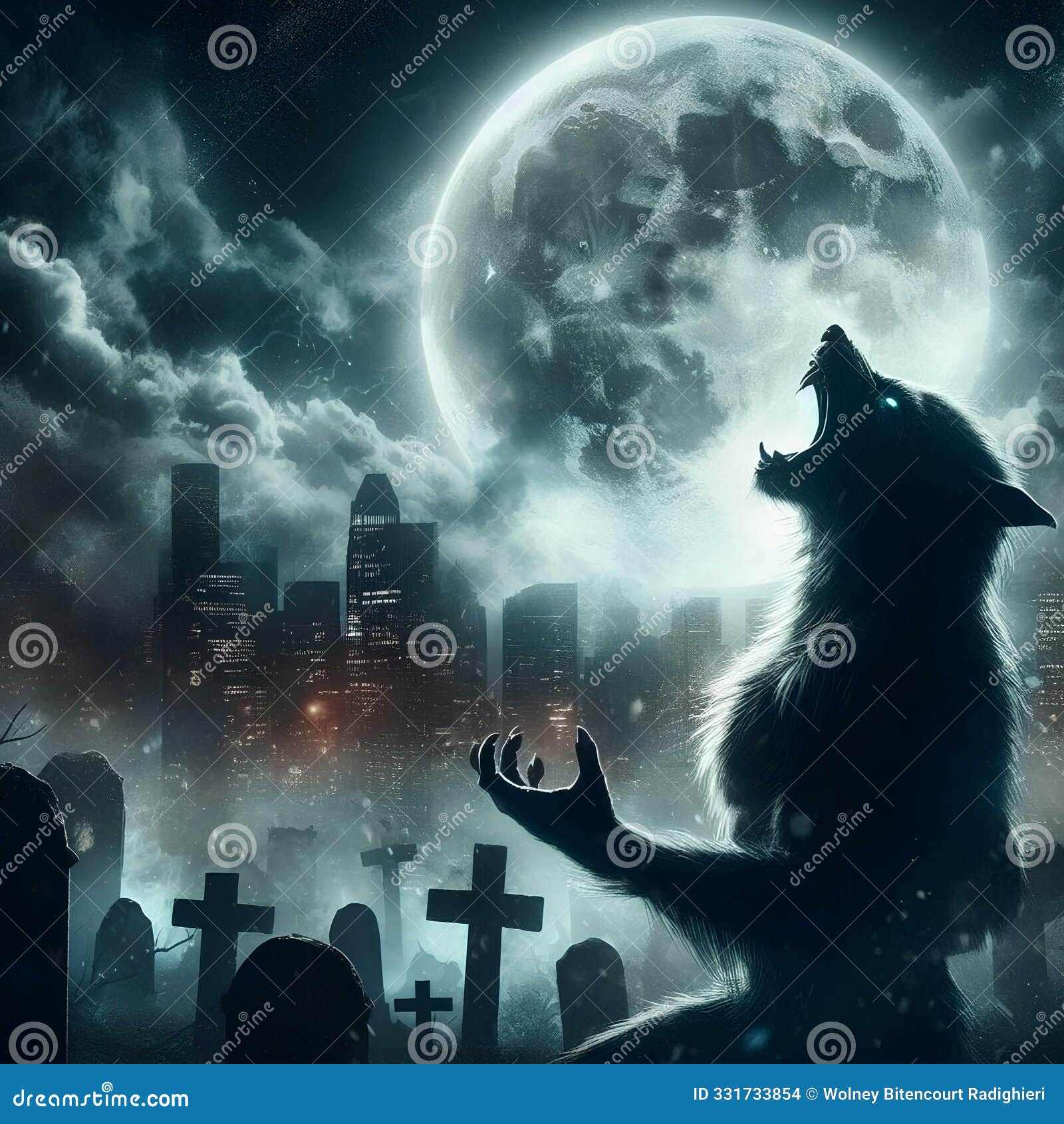 Illustration of a Werewolf in the Full Moon Stock Illustration ...