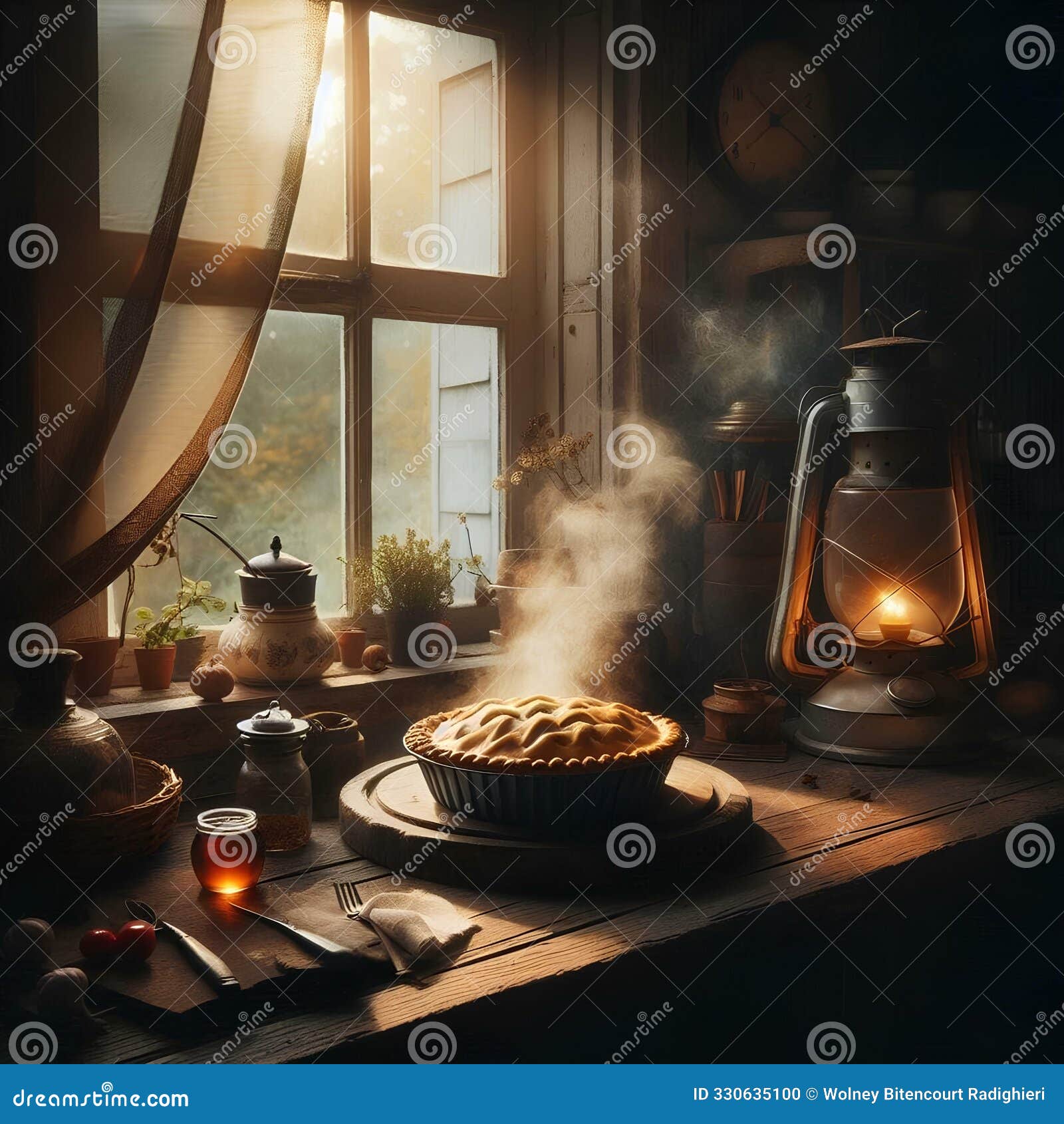 Nostalgic Image of a Pie in the Window Stock Photo - Image of cooling ...