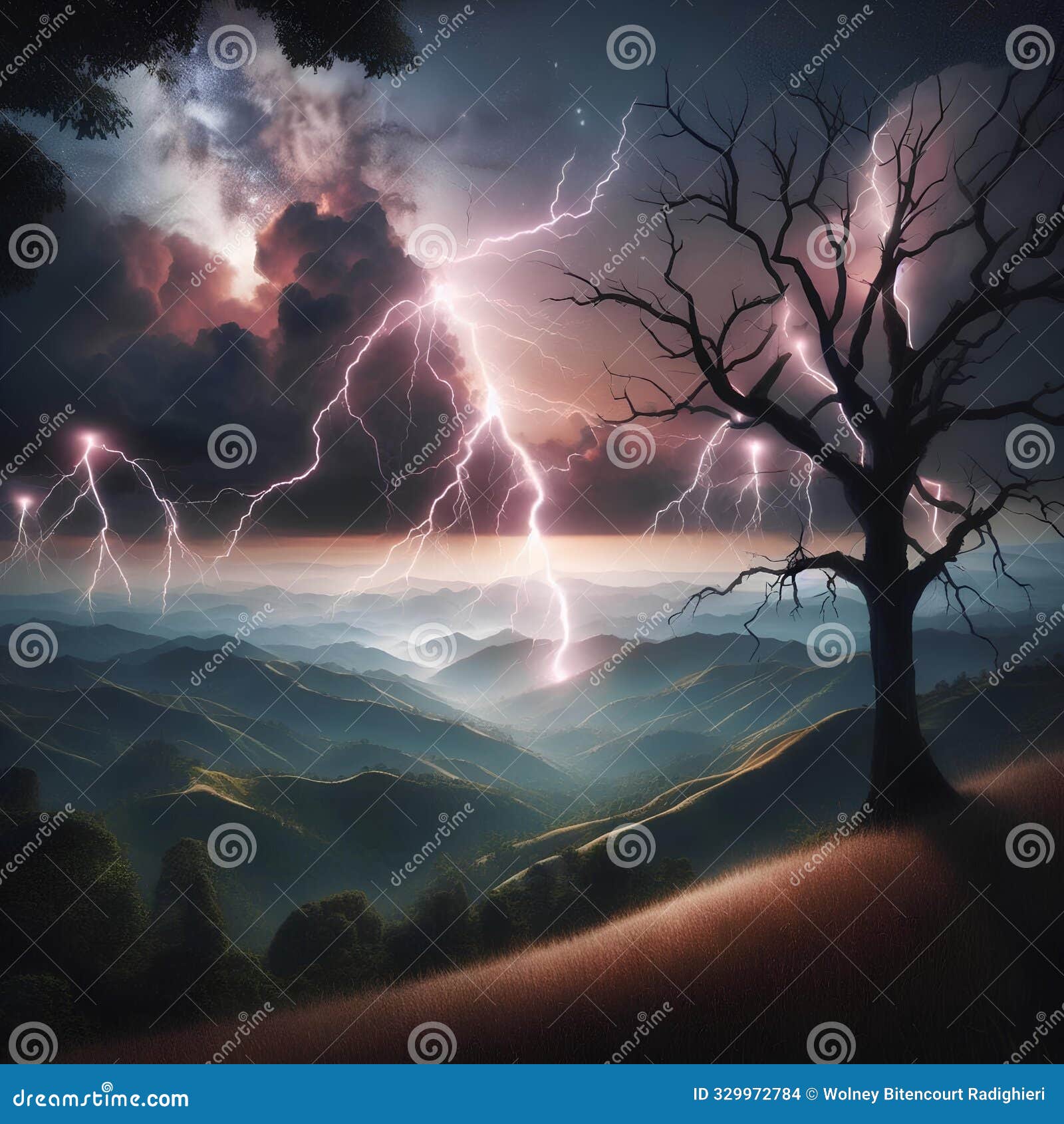 Illustration of a Tree Being Struck by Lightning Stock Illustration ...