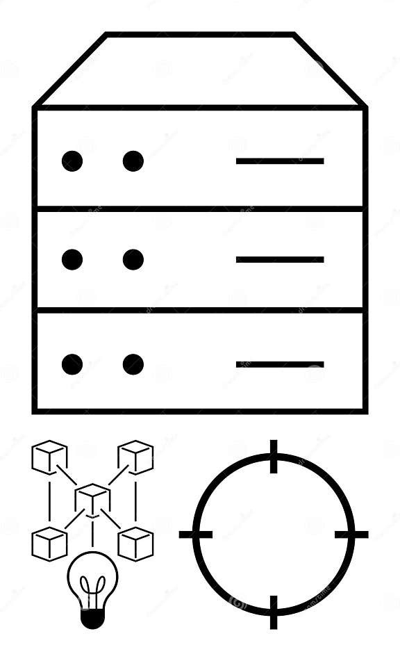 Graphic Representation of a Server Rack, Network Diagram, Lightbulb ...