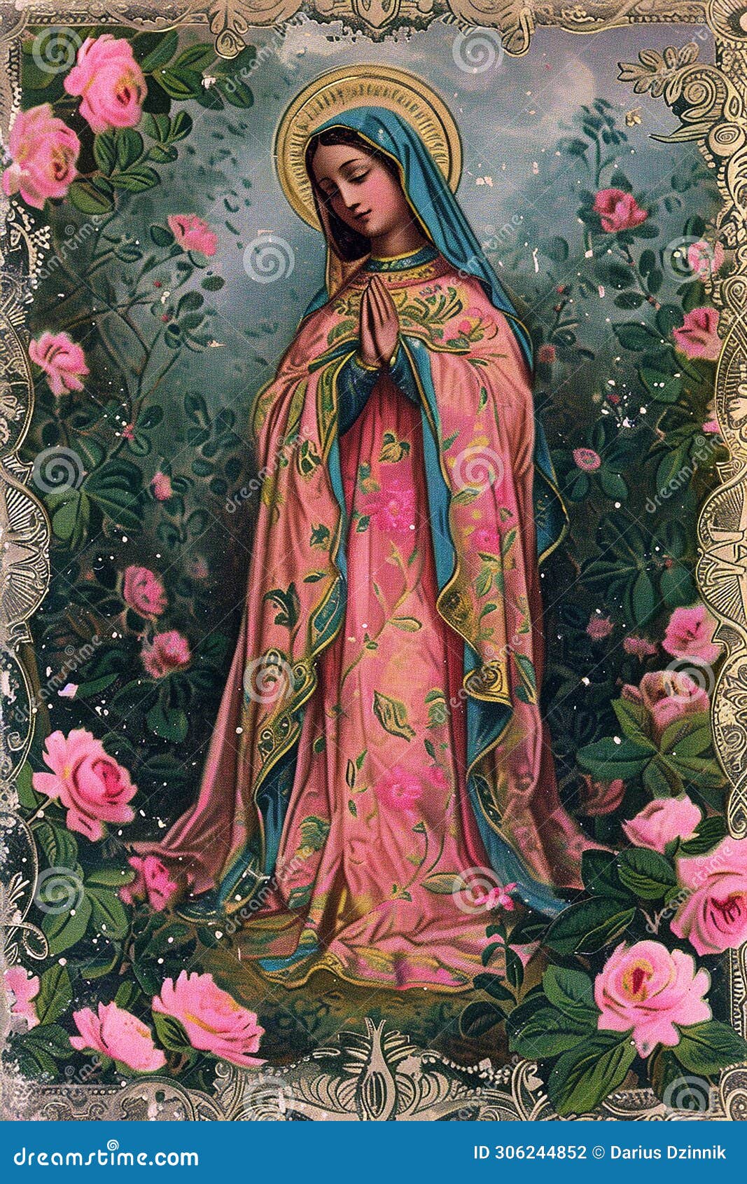 Graphic Representation Of The Virgin Mary In A Vintage Illustration Ai