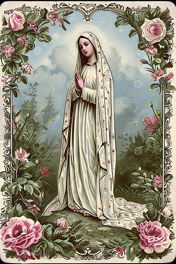 Graphic Representation Of The Virgin Mary In A Vintage Illustration Ai