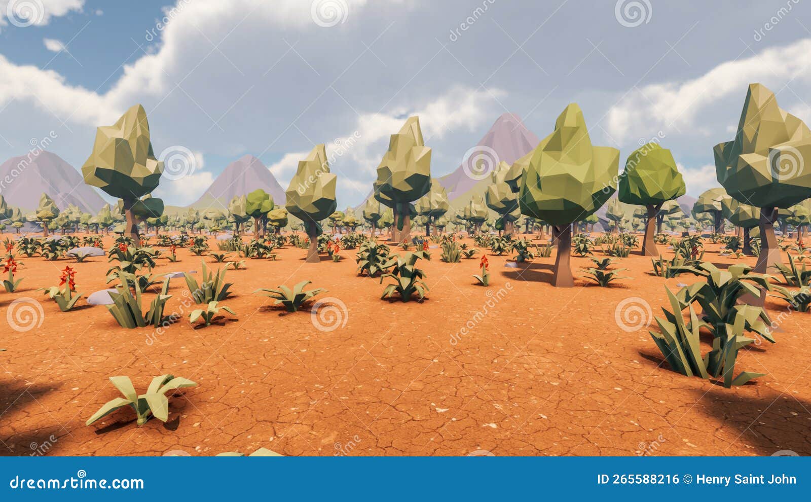 3D Render Low Polygon Background with Natural Landscape Scenery and ...