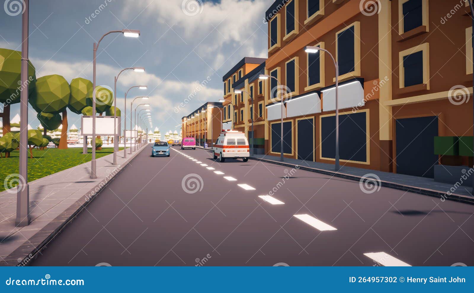 3D Rendering Landscape of Old Town Street Created with Computer Low ...