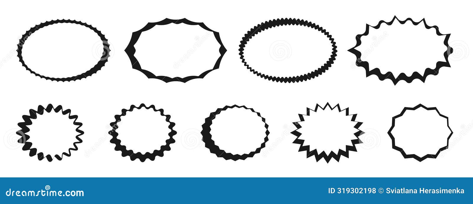 Graphic Round and Oval Design Frames. Set of Wavy Zigzag Lines Round ...