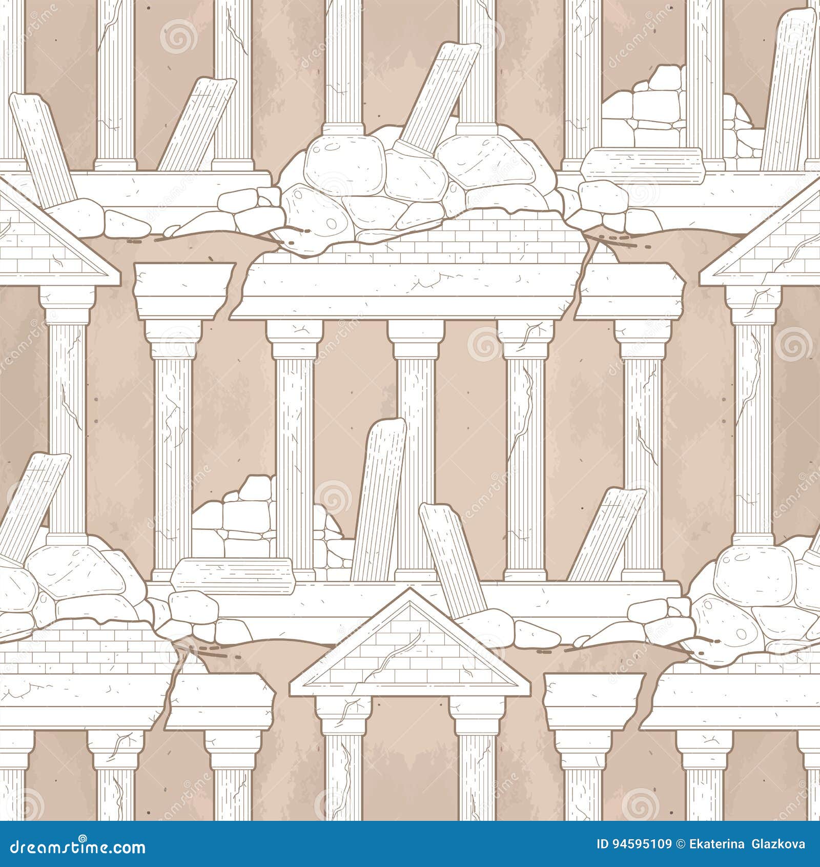 Graphic Ruined Ancient Architecture Stock Vector - Illustration of ...