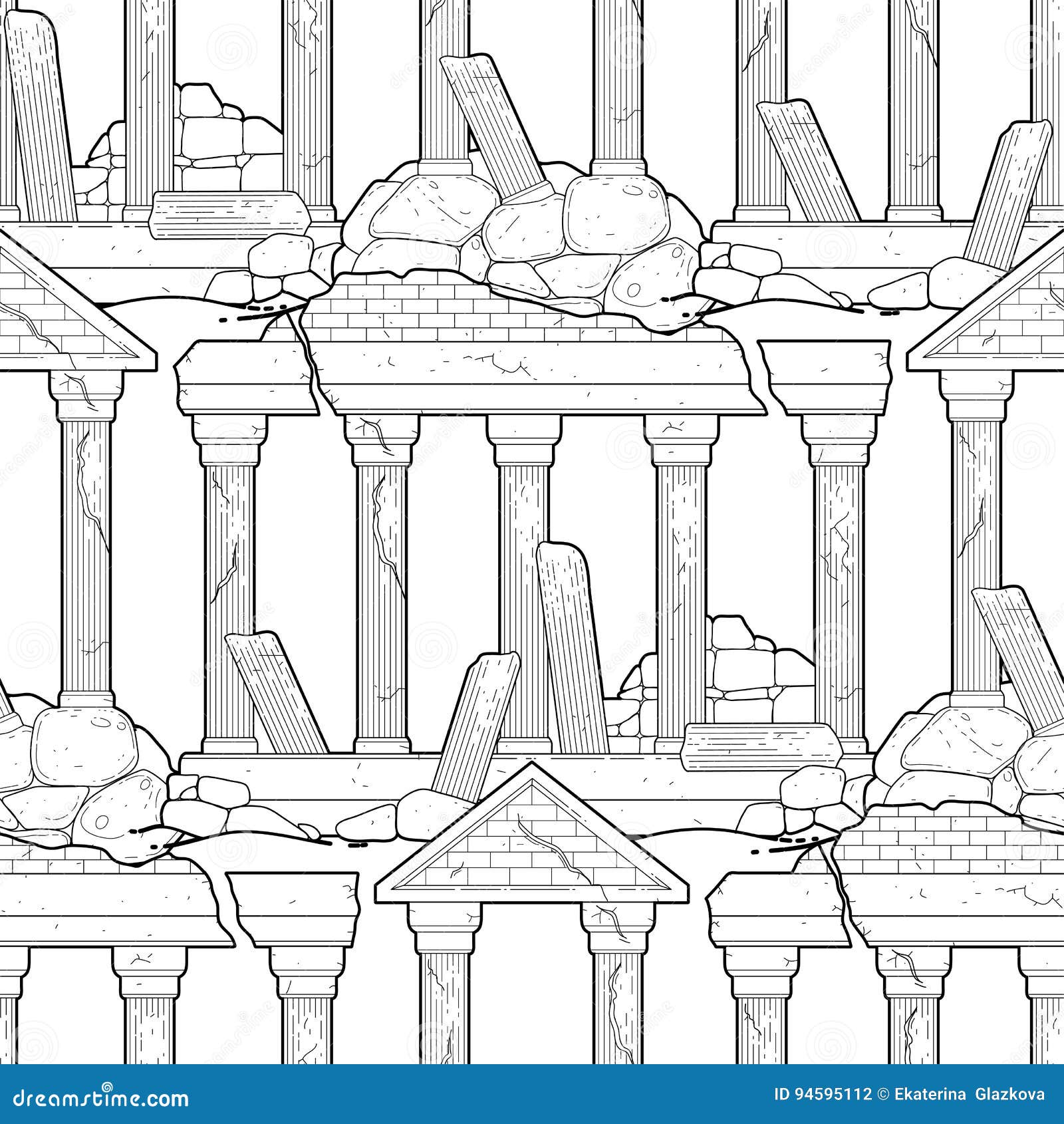 Graphic Ruined Ancient Architecture Vector Illustration | CartoonDealer ...