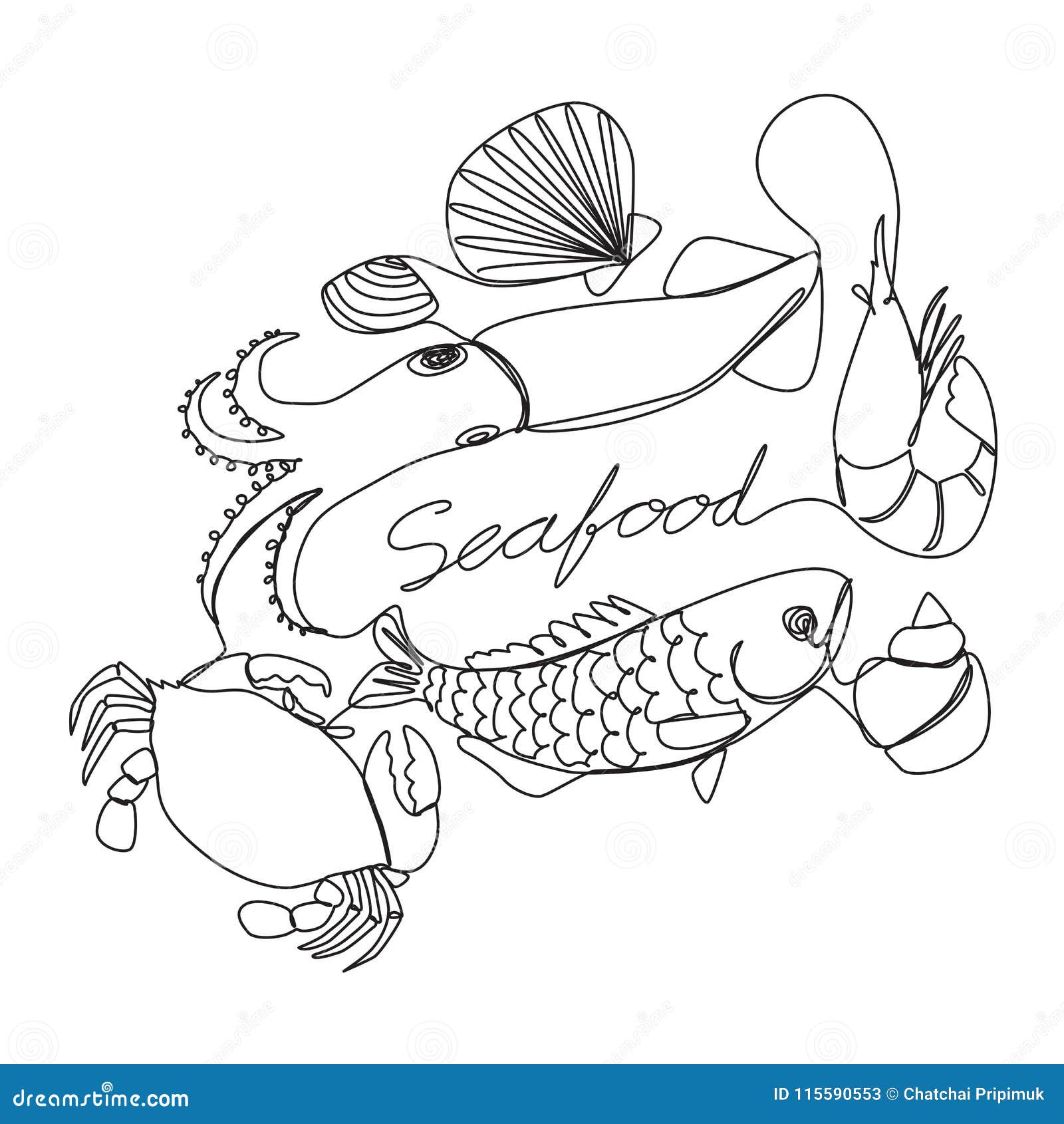 Graphic seafood, vector stock vector. Illustration of line - 115590553