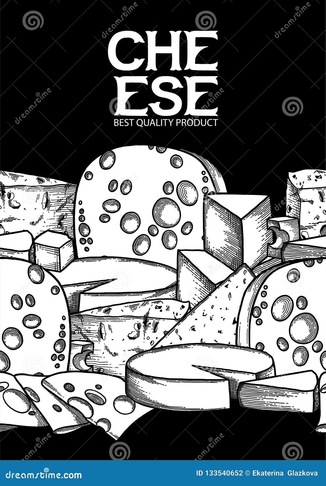 Graphic Seamless Border with Different Types of Cheeses Stock Vector ...