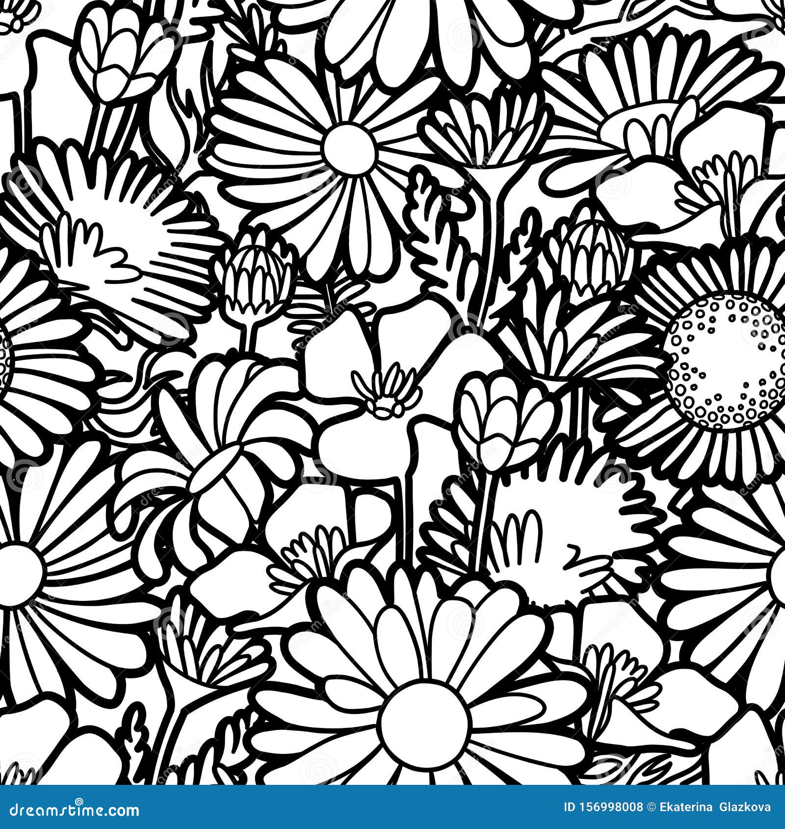 Graphic Seamless Pattern of Wild Meadow Flowers Stock Vector ...