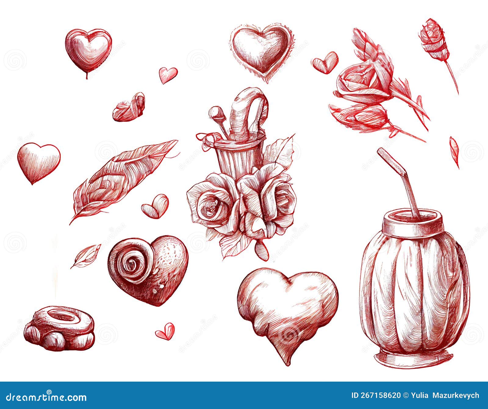 Graphic Set of Hand Drawn Hearts on a Background. Stock Illustration ...
