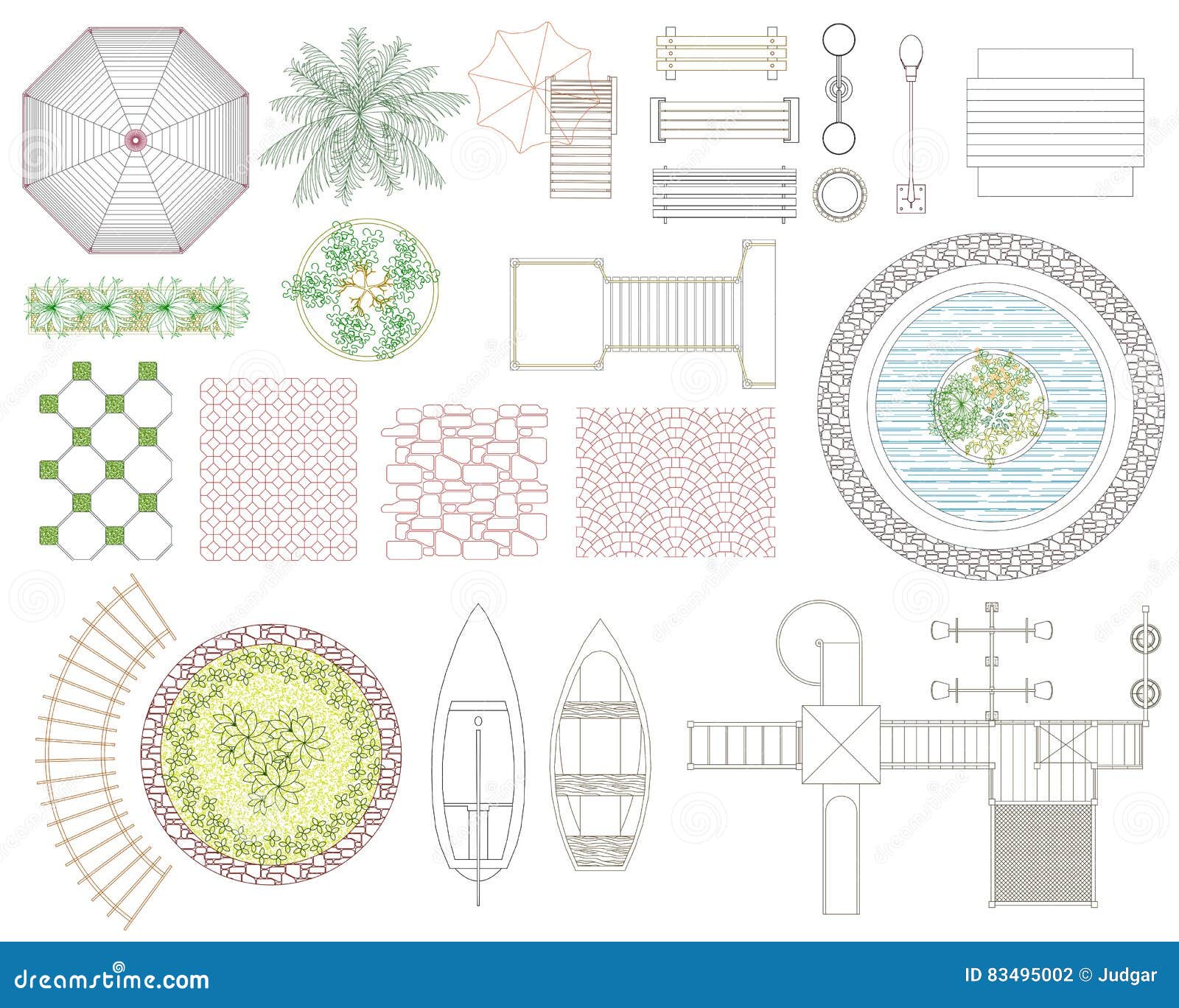 Graphic Set of Recreation and Landscape Elements. Top View. Vector ...