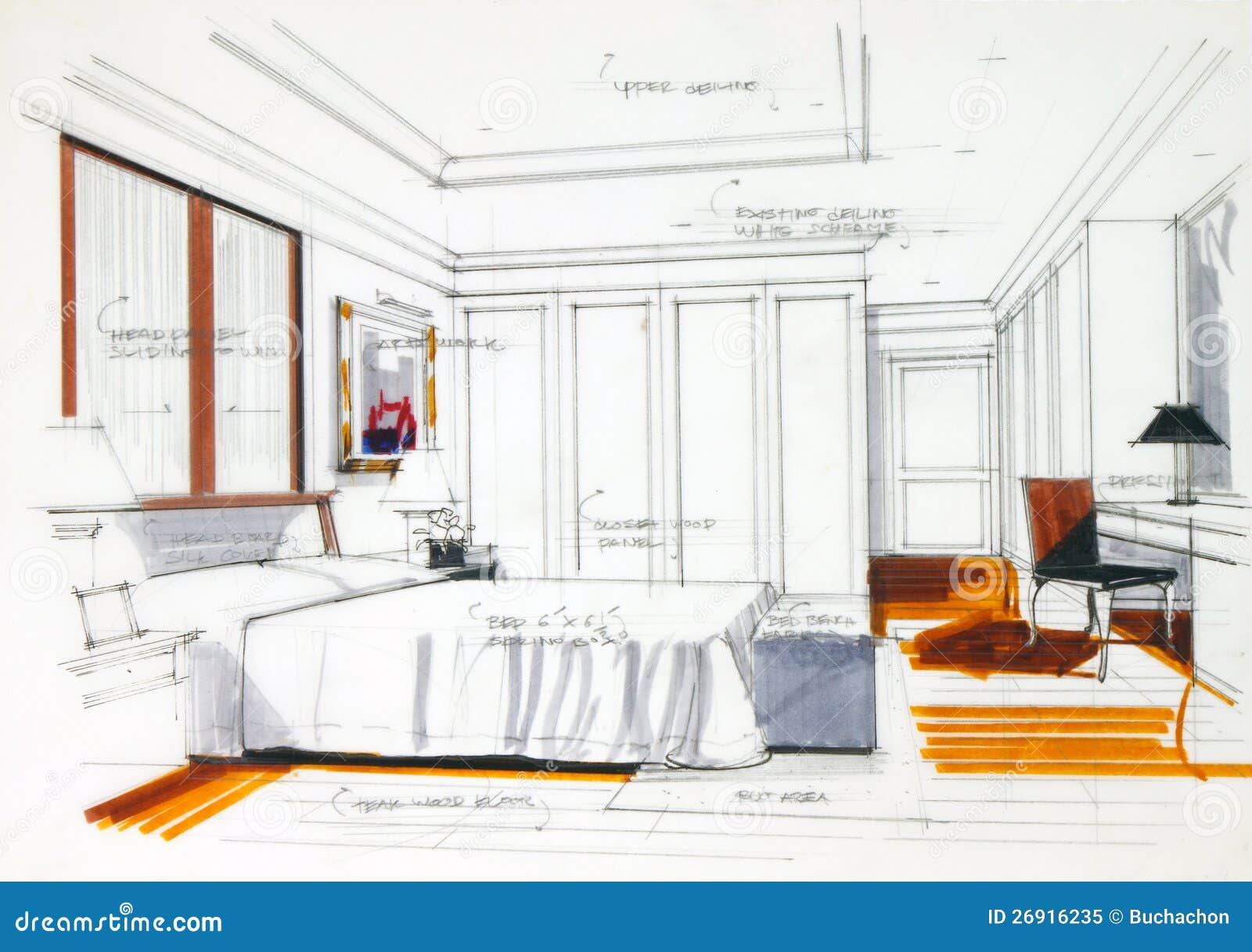 Graphic sketch an bedroom stock illustration. Illustration of drawing ...