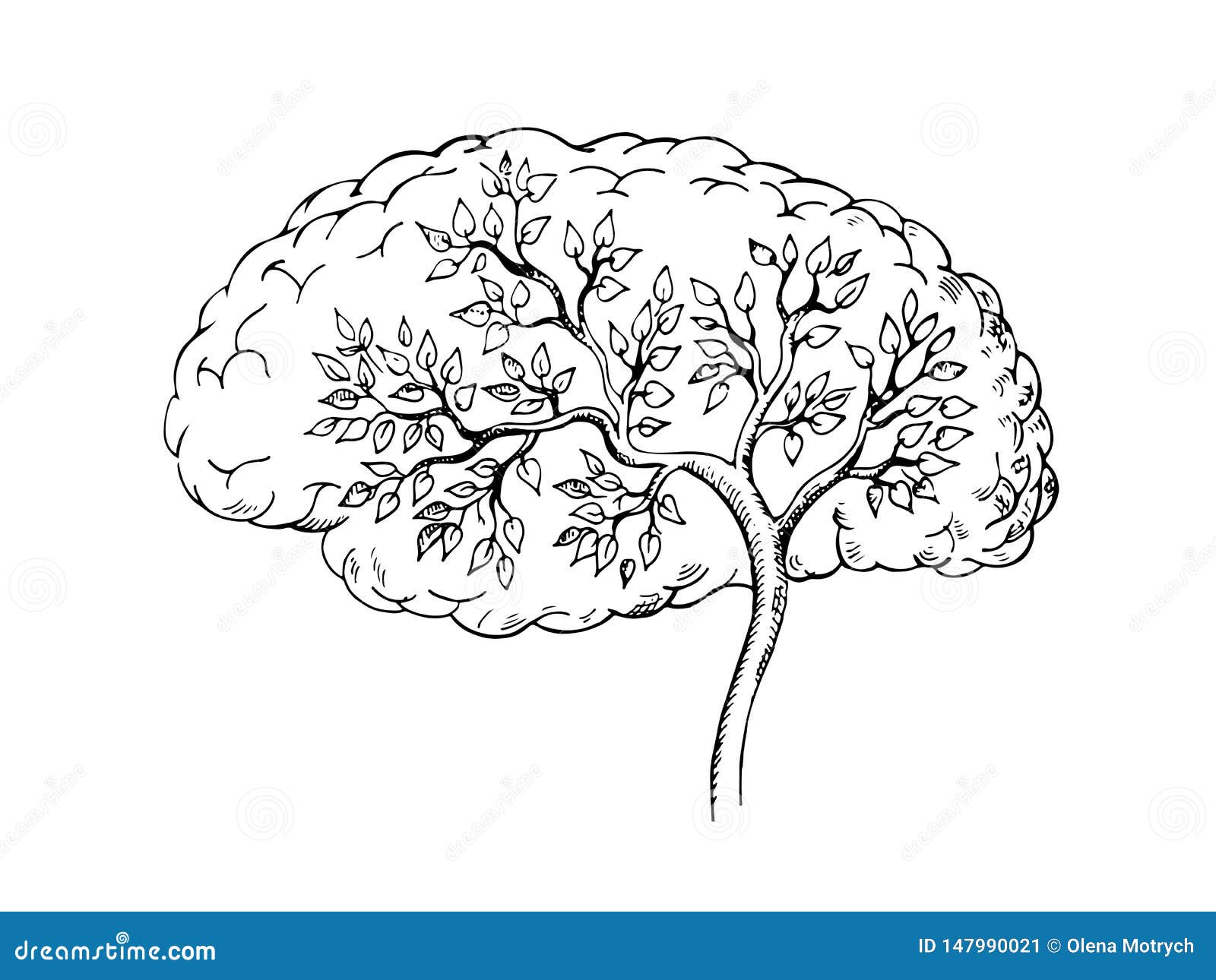 Graphic Sketch of Human Brain with Tree Inside. Stock Vector ...
