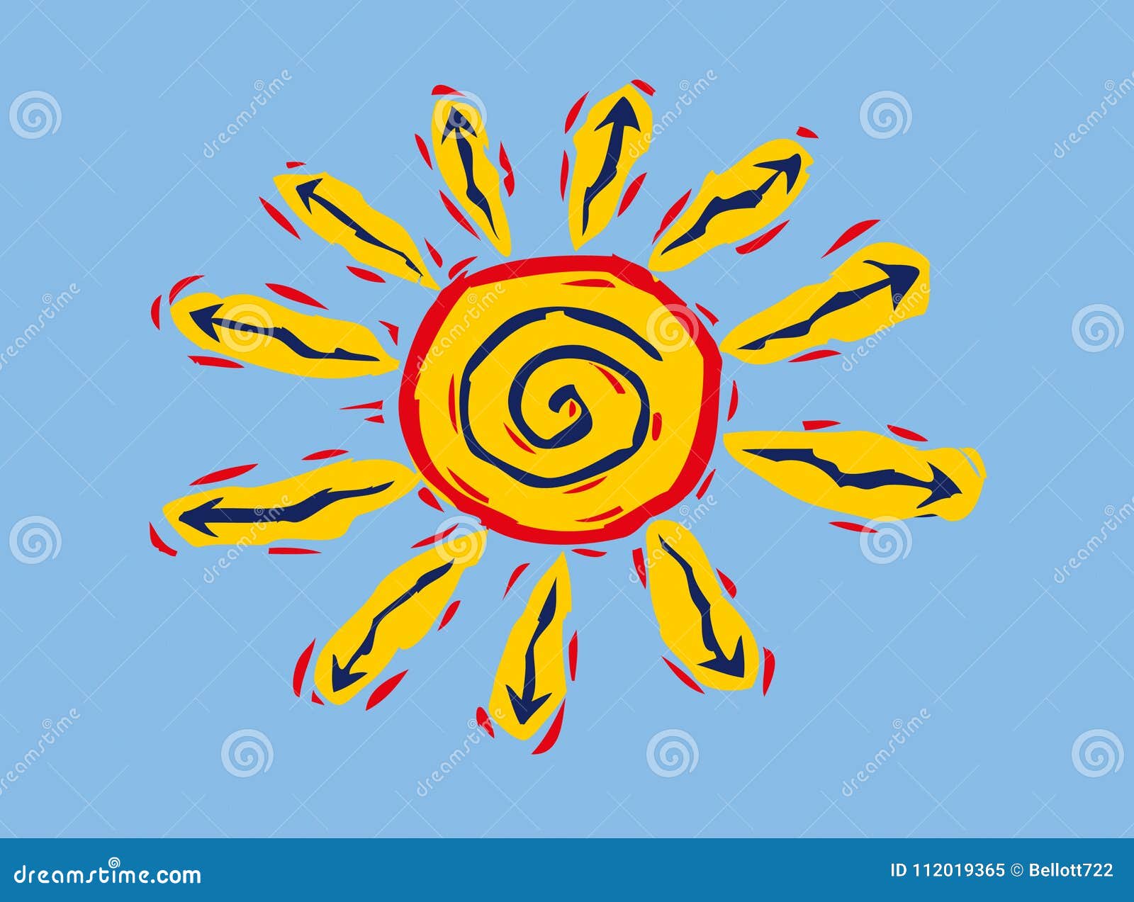 Graphic Sun on Blue Background Stock Illustration - Illustration of ...