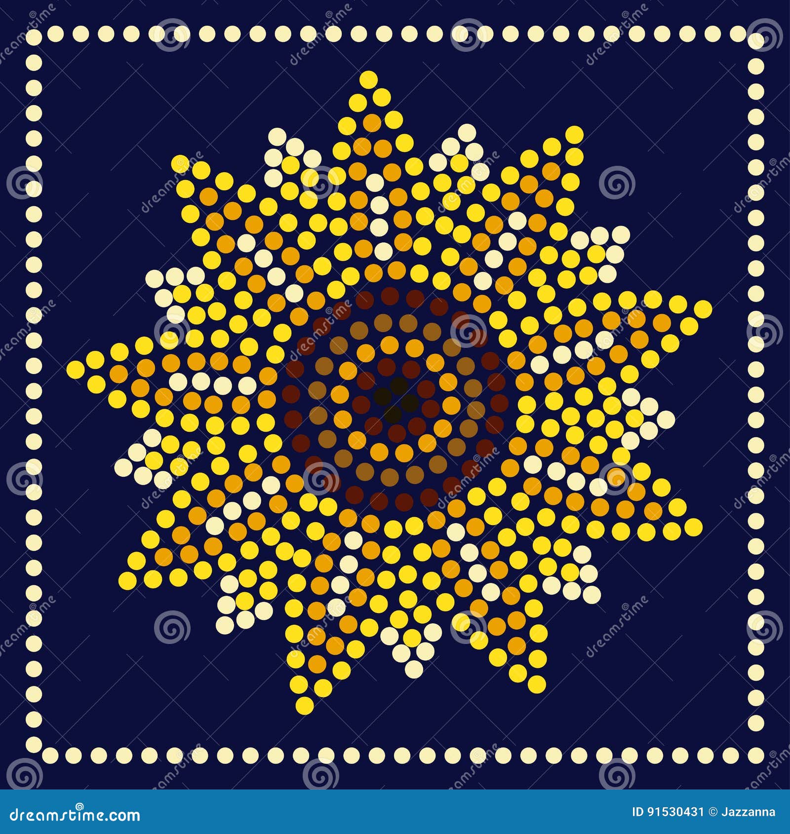 Graphic sunflower in dots stock vector. Illustration of leaf - 91530431