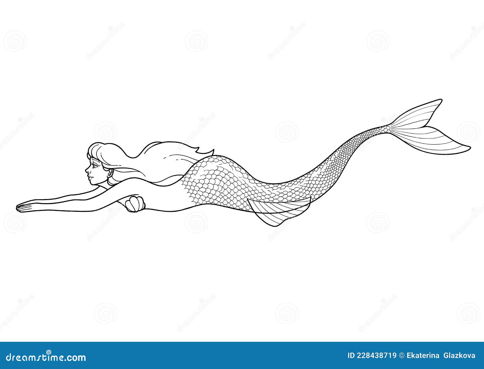 Graphic Swimming Mermaid Isolated on White Background Stock Vector ...