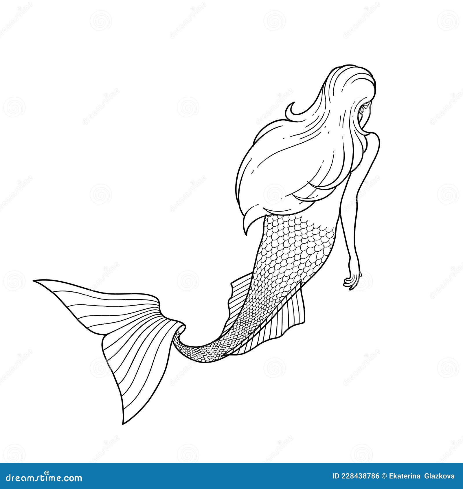 Graphic Swimming Mermaid. View from the Back Stock Vector ...