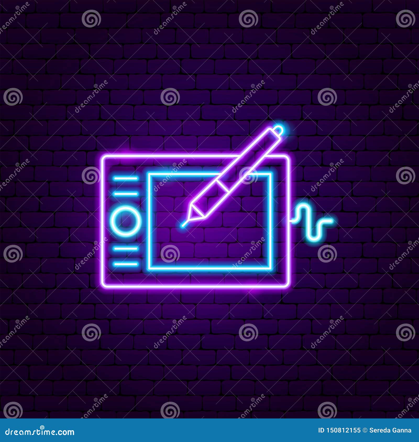 Graphic Tablet Neon Label stock vector. Illustration of drawing - 150812155