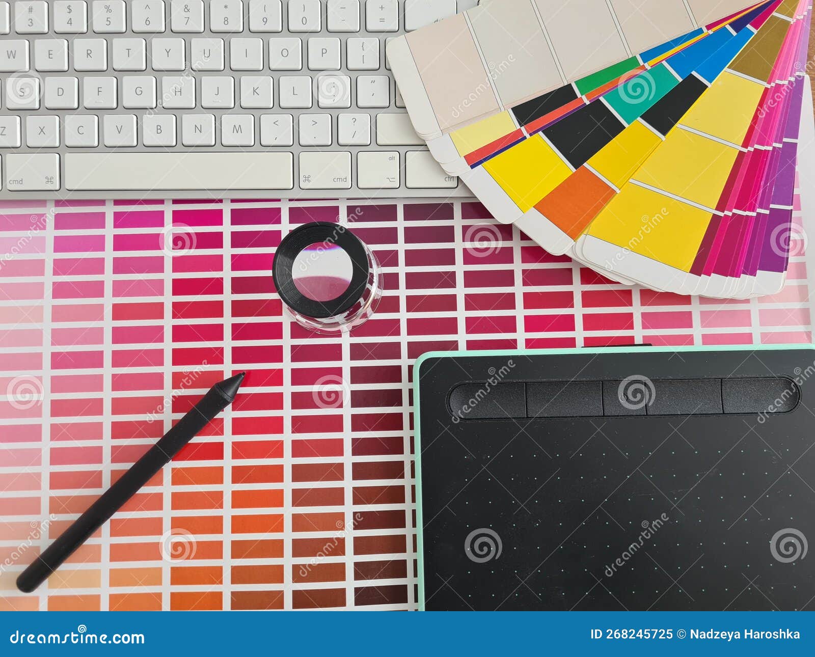 Graphic Tablet Stylus and Color Palette on Table Stock Image - Image of ...