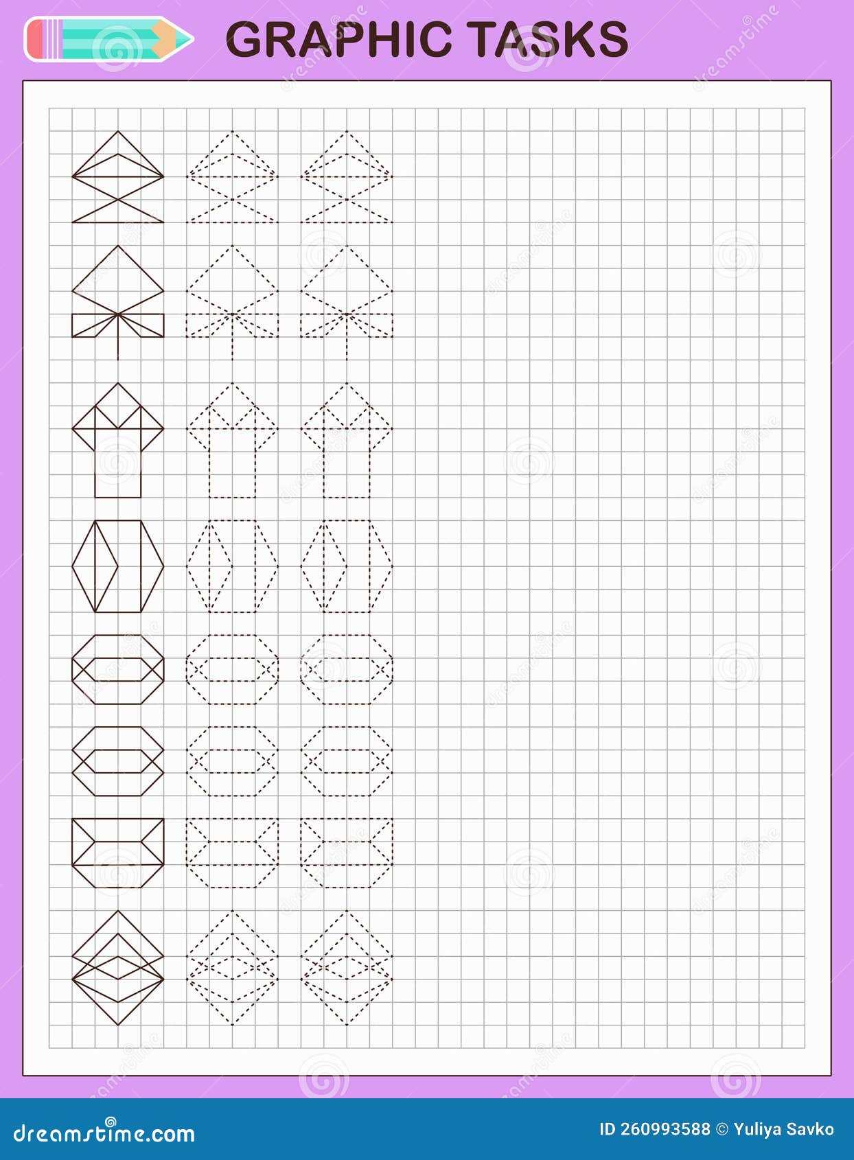 Graphic Tasks by Cells. Educational Games for Kids Stock Vector ...