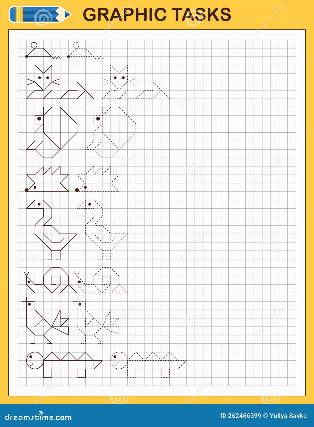 Graphic Tasks by Cells. Educational Games for Kids Stock Vector ...