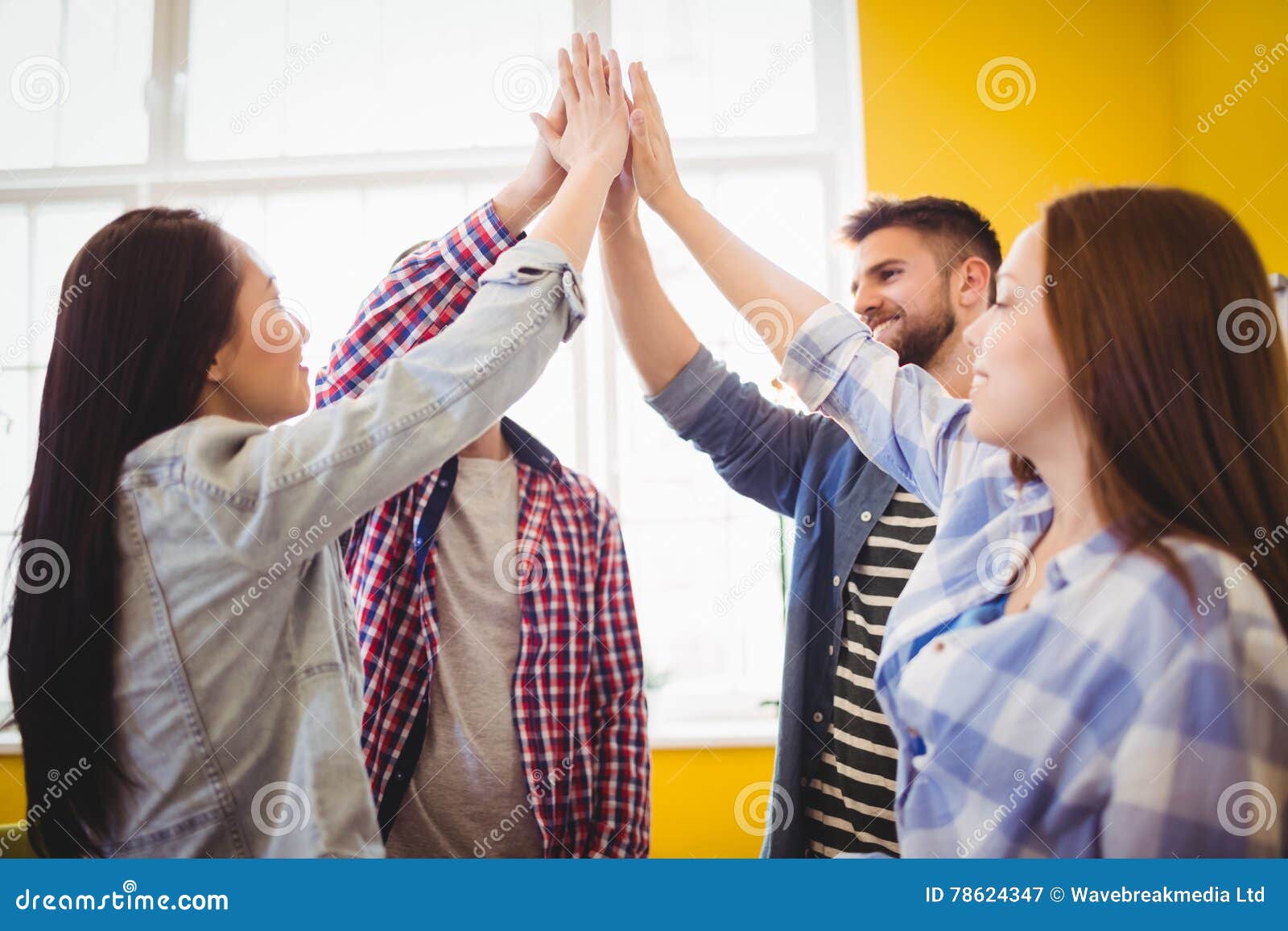 Graphic Team Giving High-five Stock Image - Image of multiethnic ...