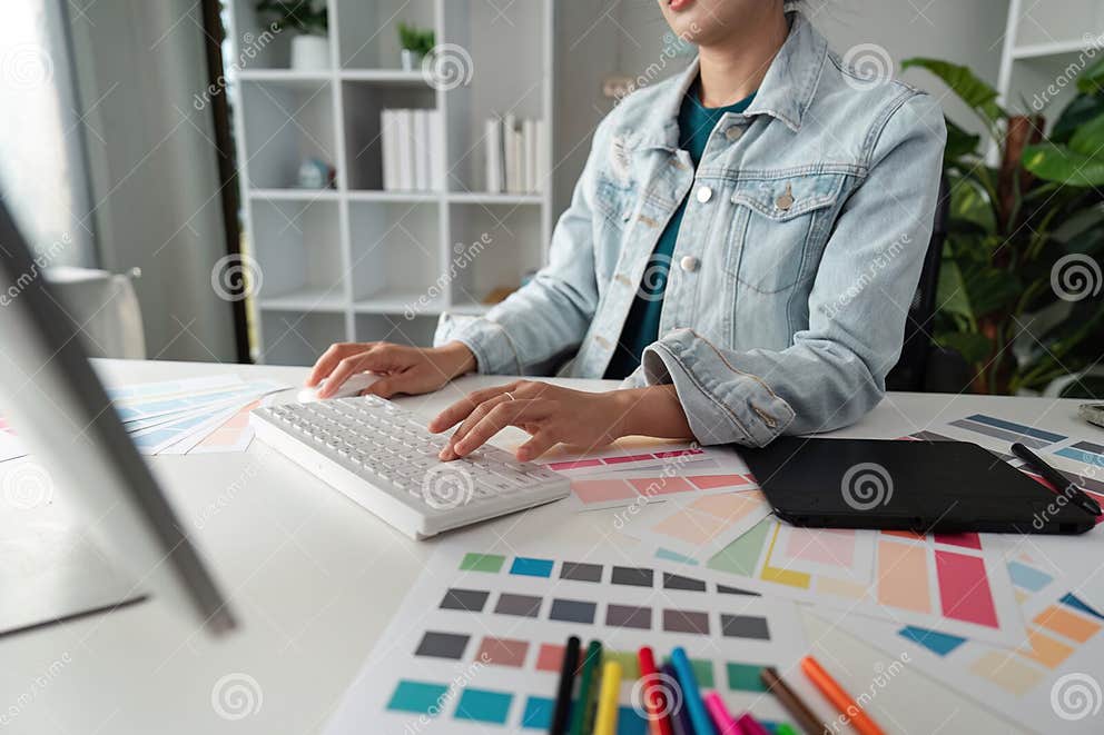 Graphic or UI Designer Work on Computer Laptop and with Tablet after ...
