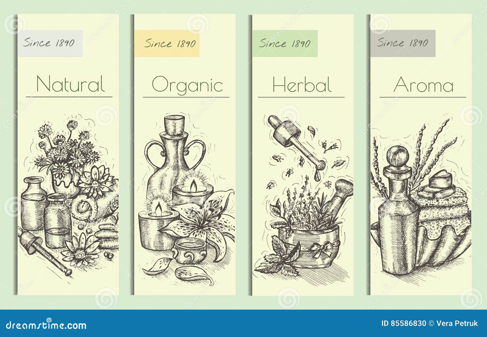 Graphic Vector Set with Herbal Cosmetics and Natural Ingredients Stock ...