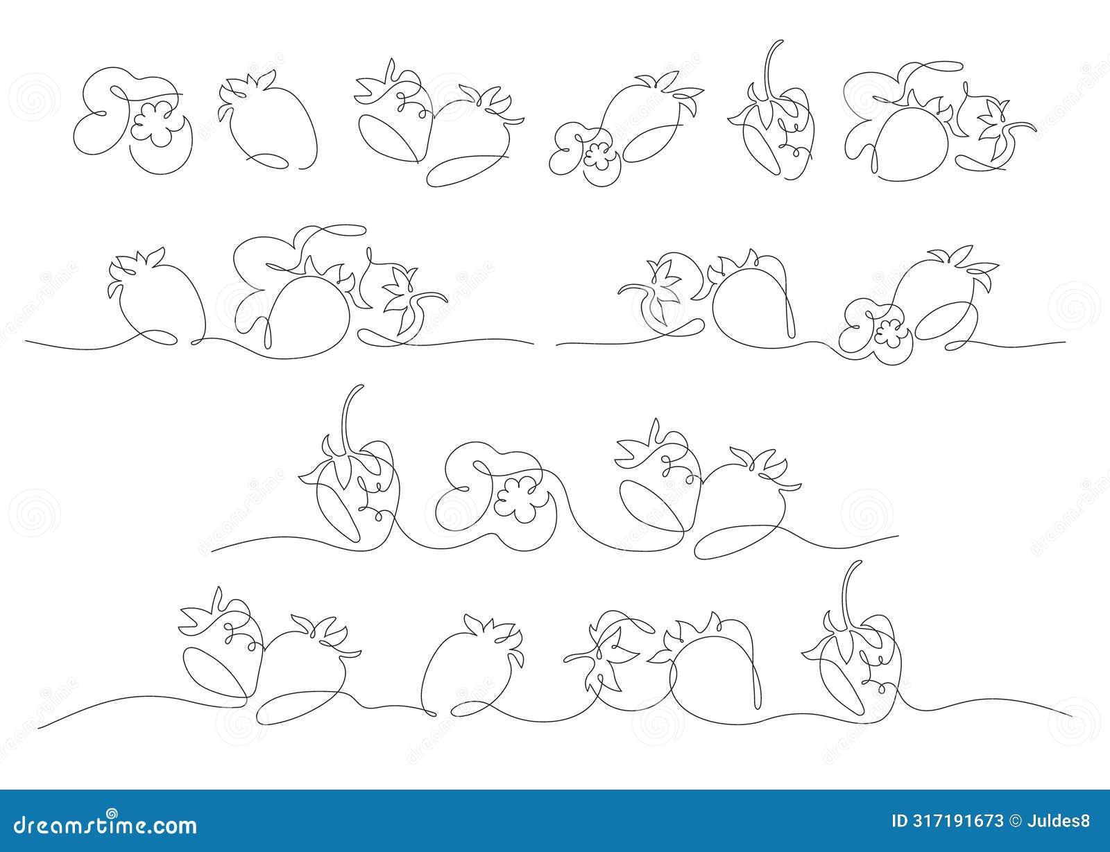 Graphic Vector Set of Linear Strawberries in Simplified Style Stock ...