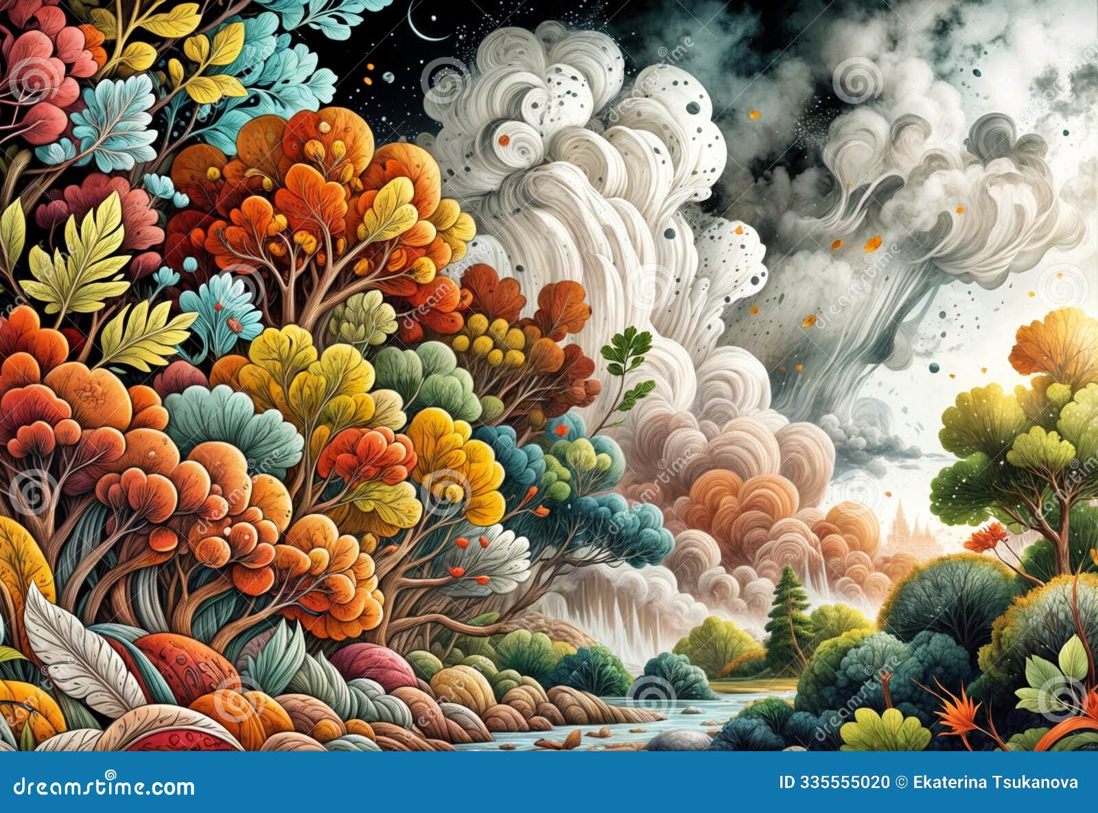 Environmental Disaster in Graphic Bright Style. Stock Illustration ...