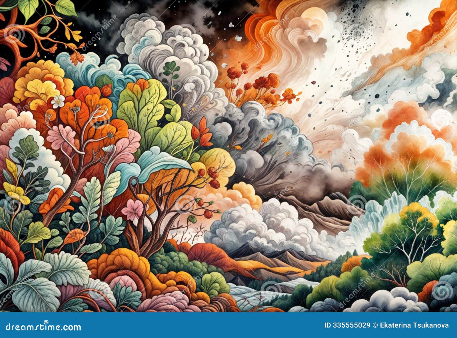 Environmental Disaster in Graphic Bright Style. Stock Illustration ...