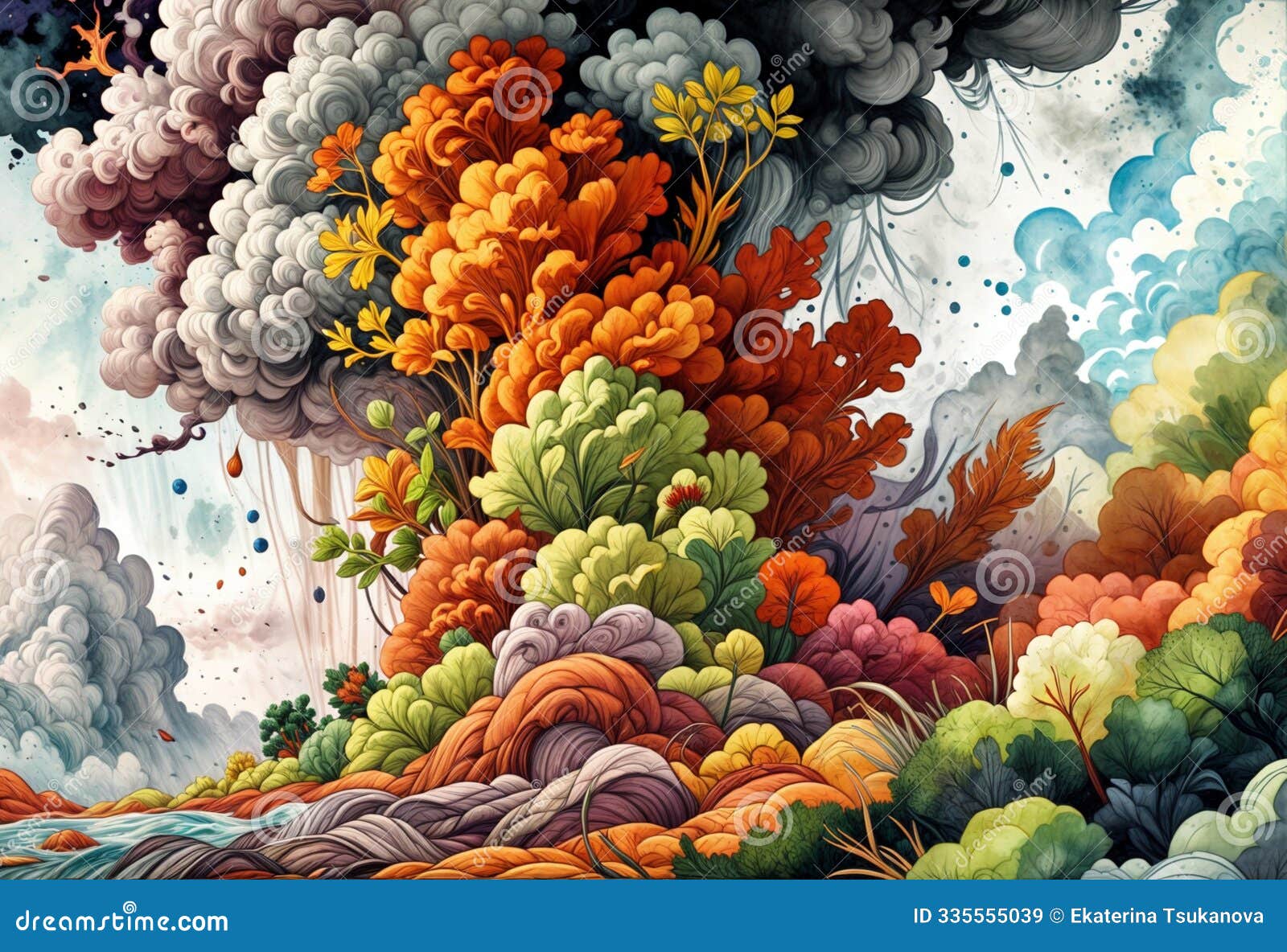 Environmental Disaster in Graphic Bright Style. Stock Illustration ...
