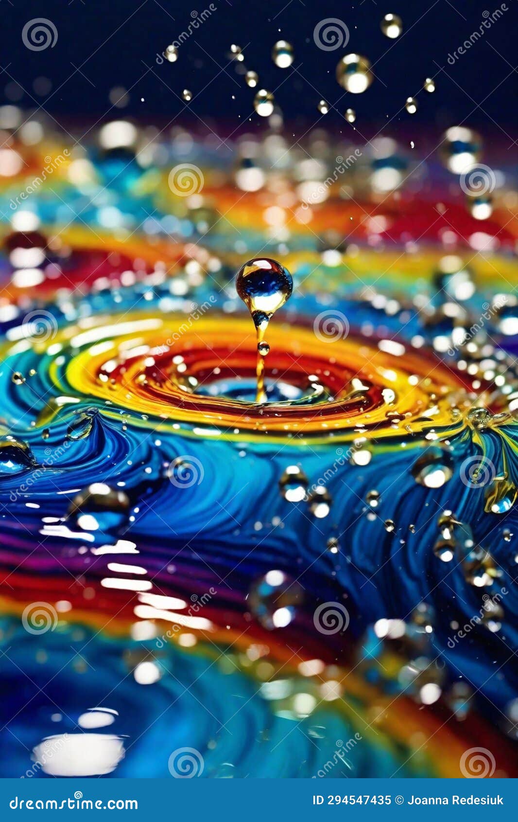 Graphic with Water Drops and Rainbow Colorful Background Stock ...