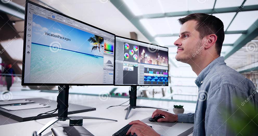 Graphic Web Designer Artist Using Computer Stock Image - Image of ...