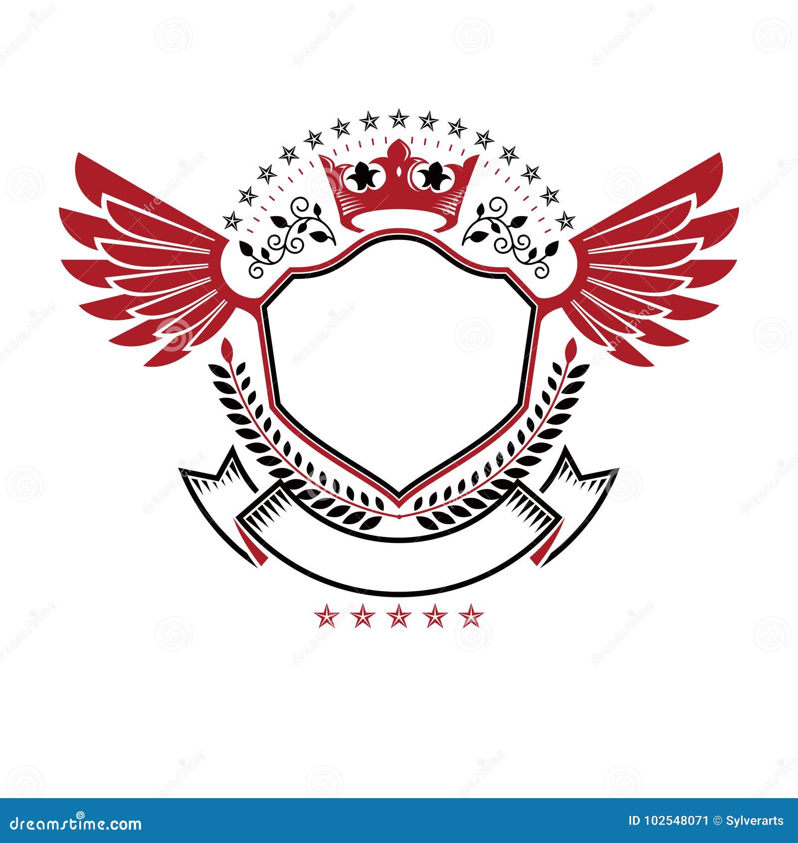 Graphic Winged Emblem Composed with Royal Crown Element, Laurel Stock ...