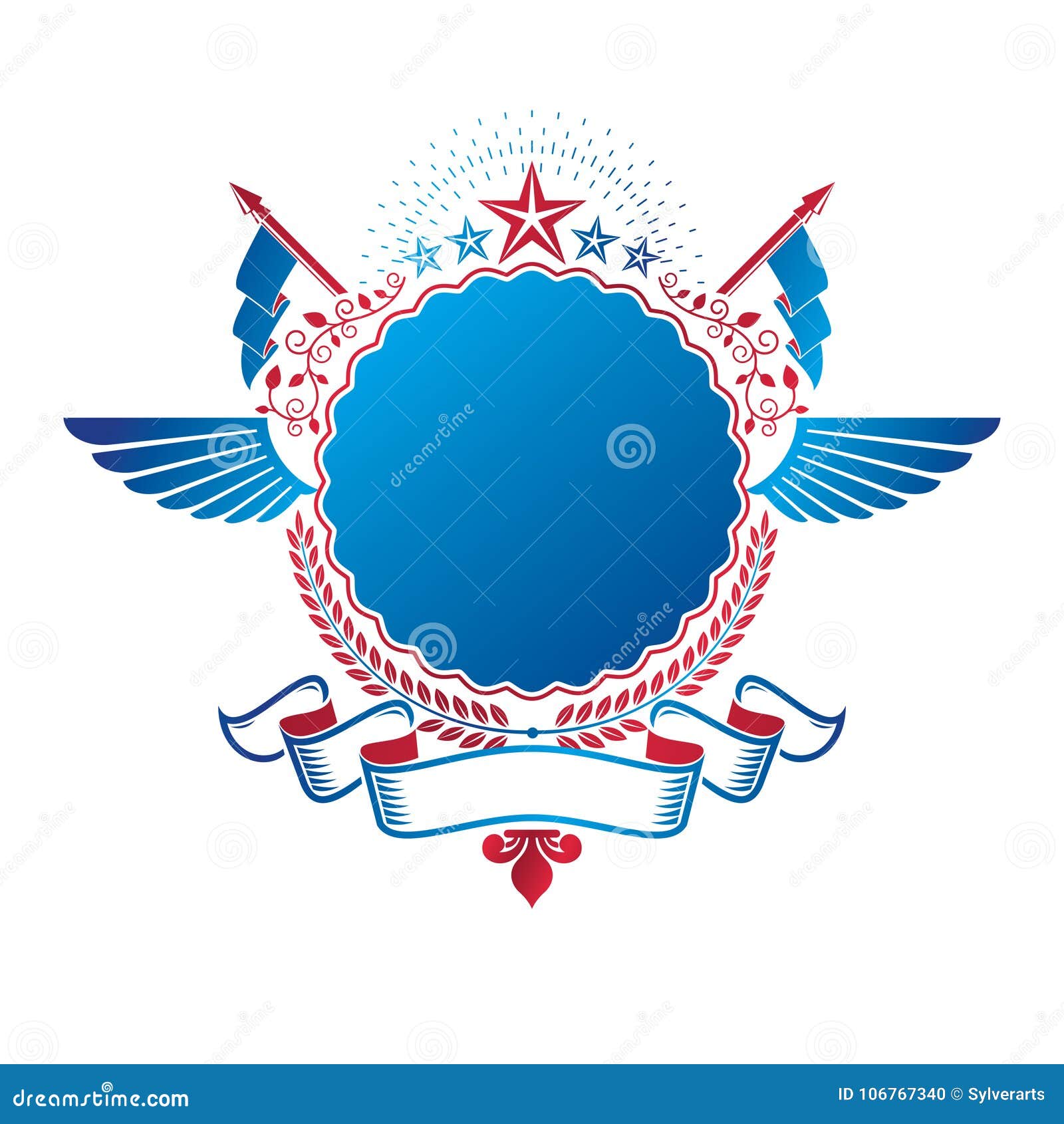 Graphic Winged Emblem Composed Using Ancient Star and Laurel Wreath ...
