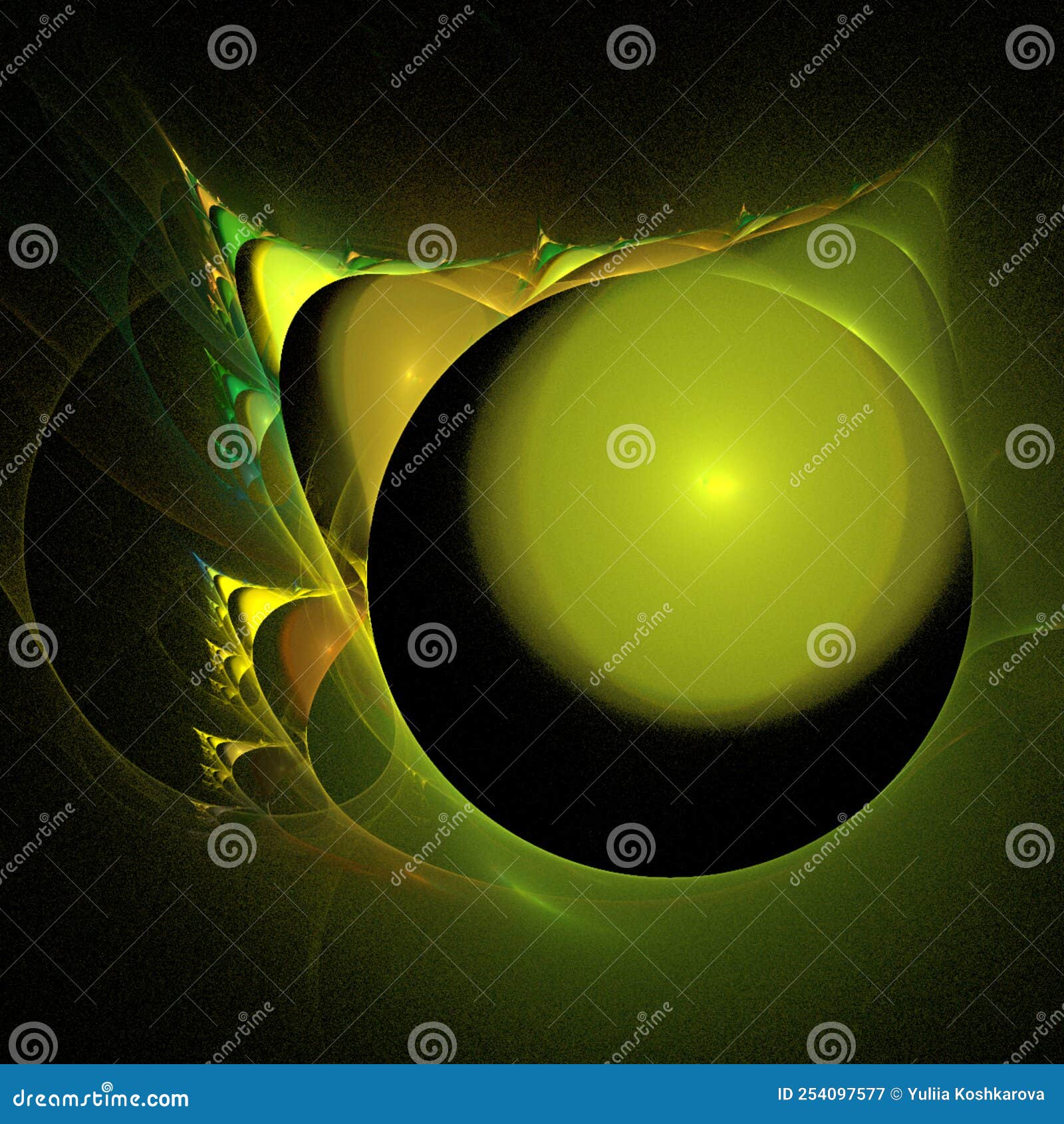 Graphic Yellow Hot Space Illustration on Black Background, Star System ...