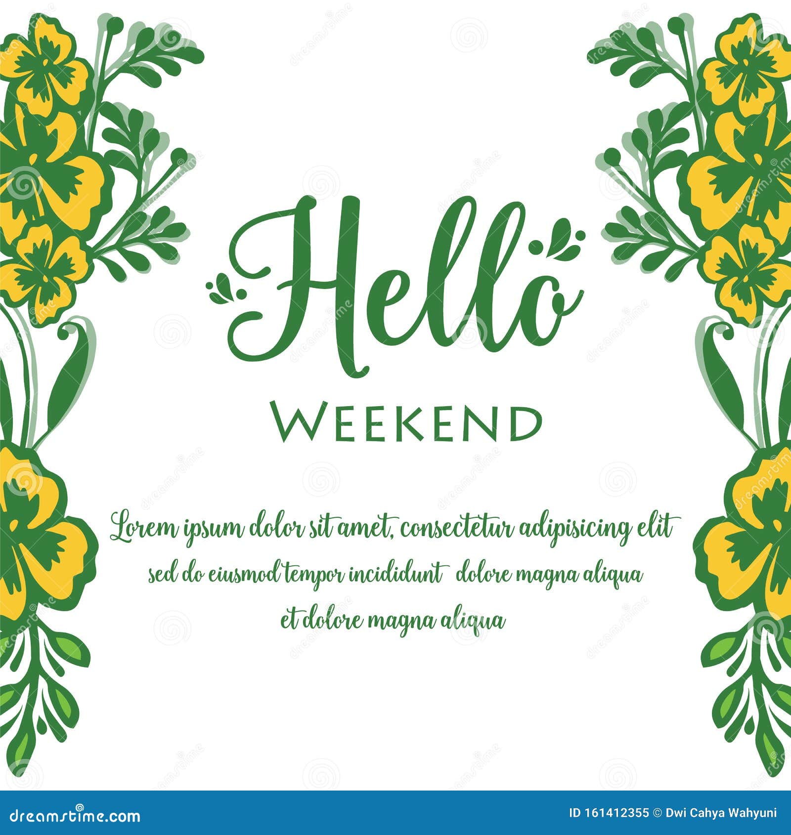 Graphic Yellow Wreath Frame for Template Hello Weekend. Vector Stock ...