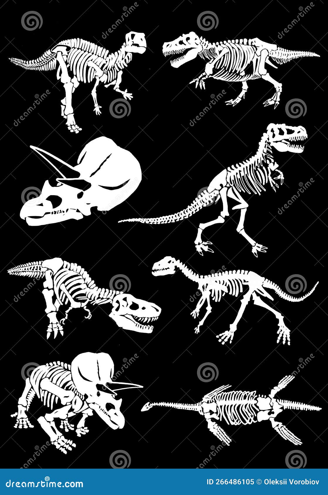 Graphical Big Set of Dinosaurs Isolated on Black Background, Vector ... Graphical Big Set of Dinosaurs Isolated on Black Background, Vector ...