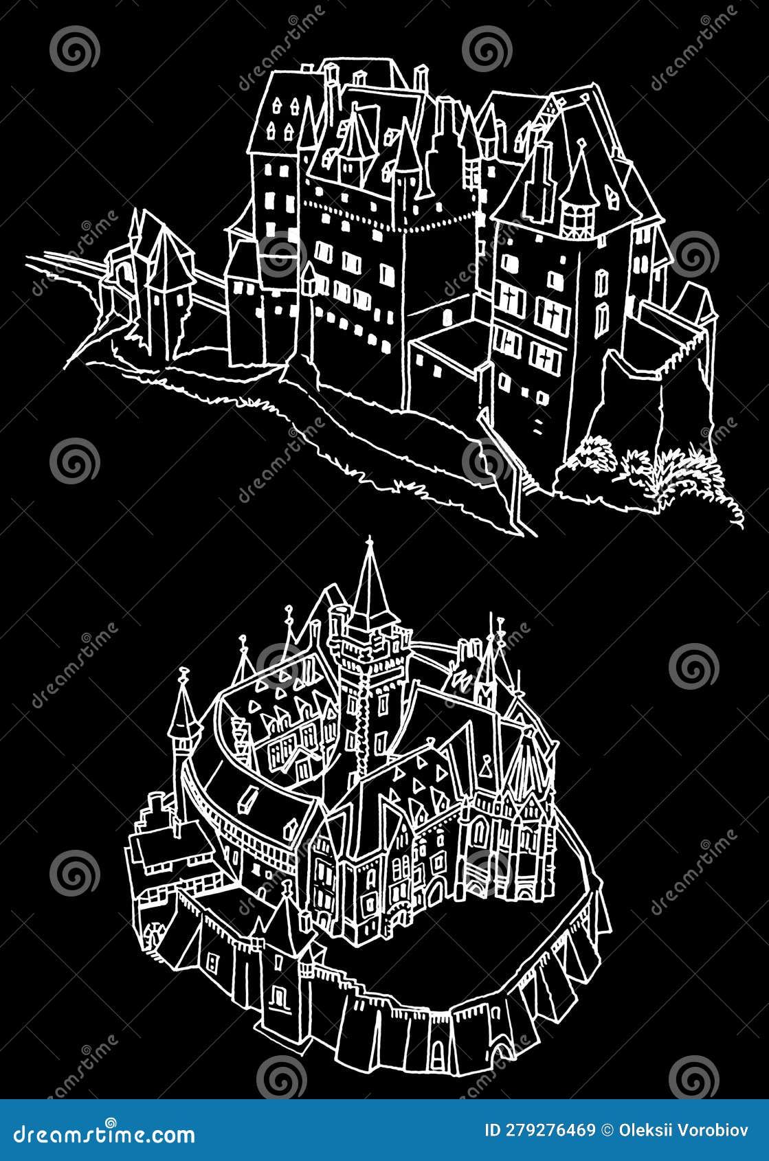 Graphical Big Set Of Castles From Germany Isolated On White,vector ...