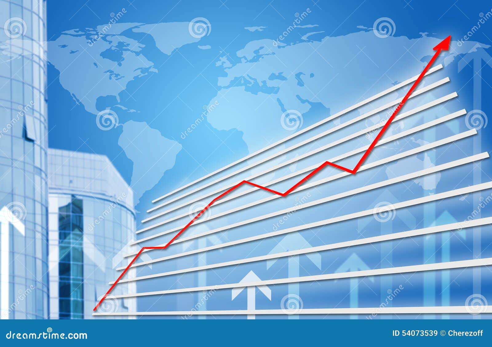Graphical Chart with Red Arrow Up Stock Image - Image of buildings ...