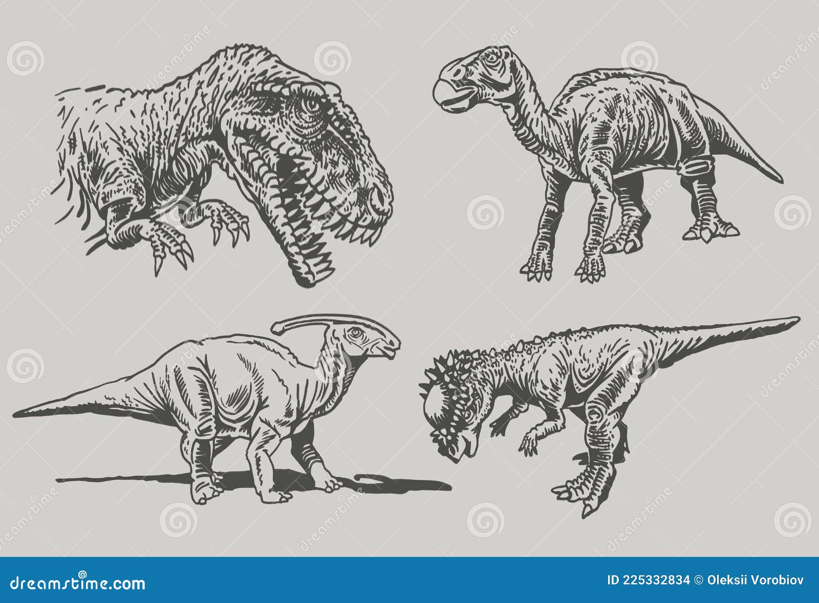 Graphical Color Set of Dinosaurs,grey Color Vector Elements Stock ...