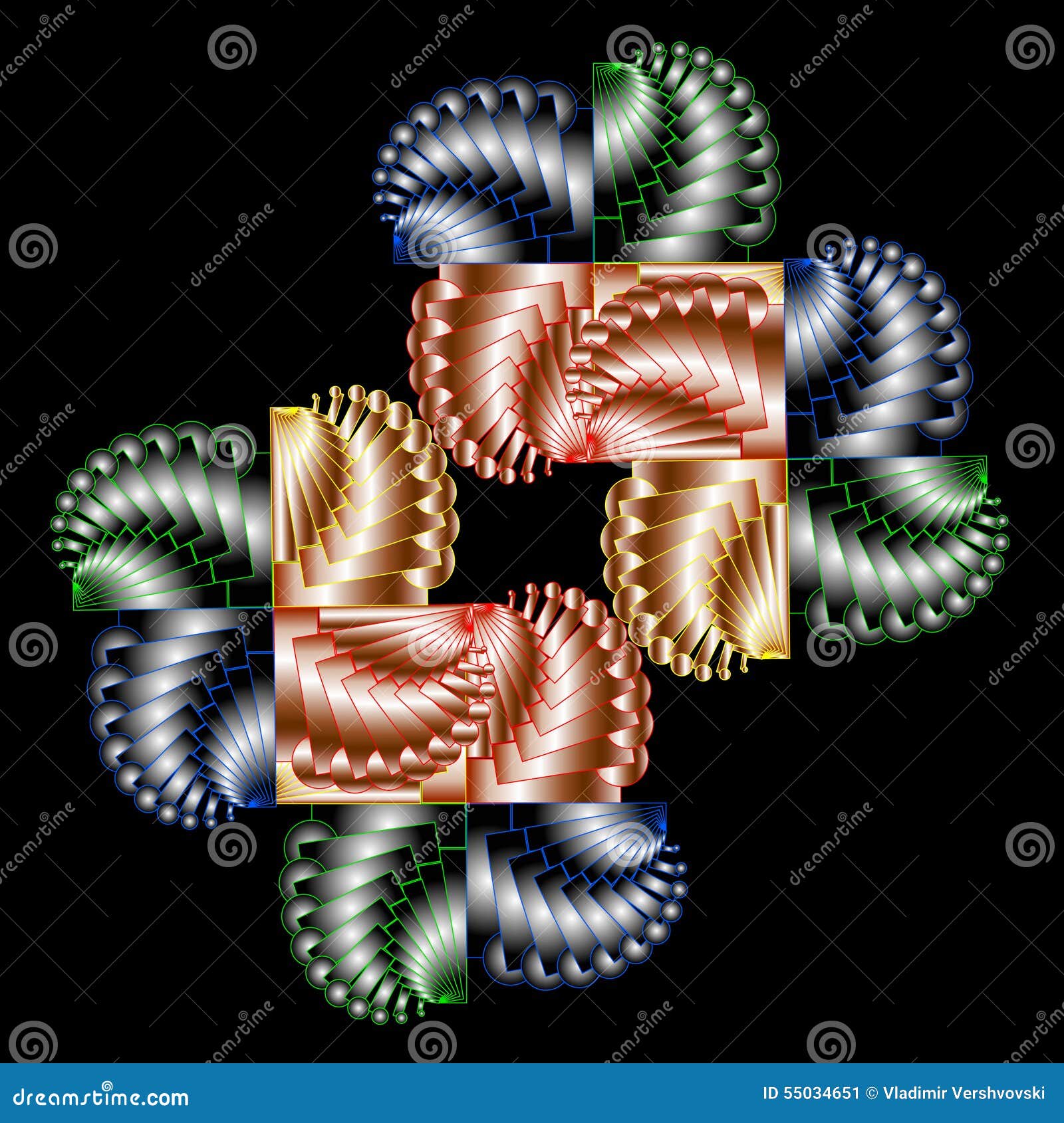 Graphical Composition with Color Spiral Elements on Black Backg Stock ...